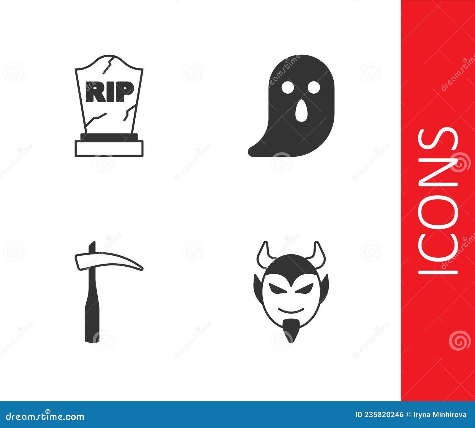 Set Devil Head, Tombstone with RIP Written, Scythe and Ghost Icon ...
