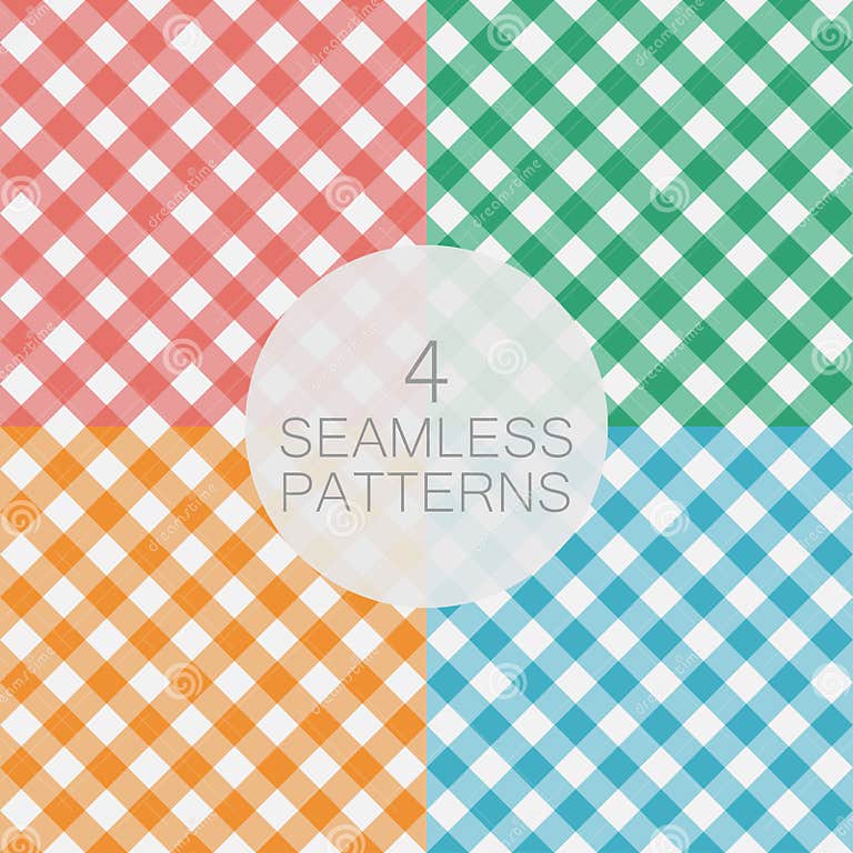 Set of Diagonal Gingham Seamless Pattern. Vector Illustration. Stock ...