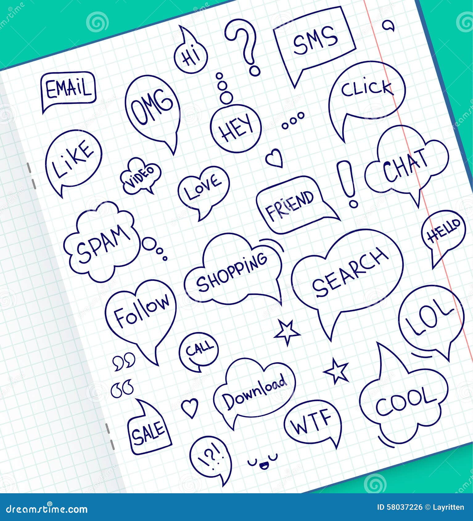 Set Dialog Bubbles with Popular Slogans. Doddles in Notebook Stock ...