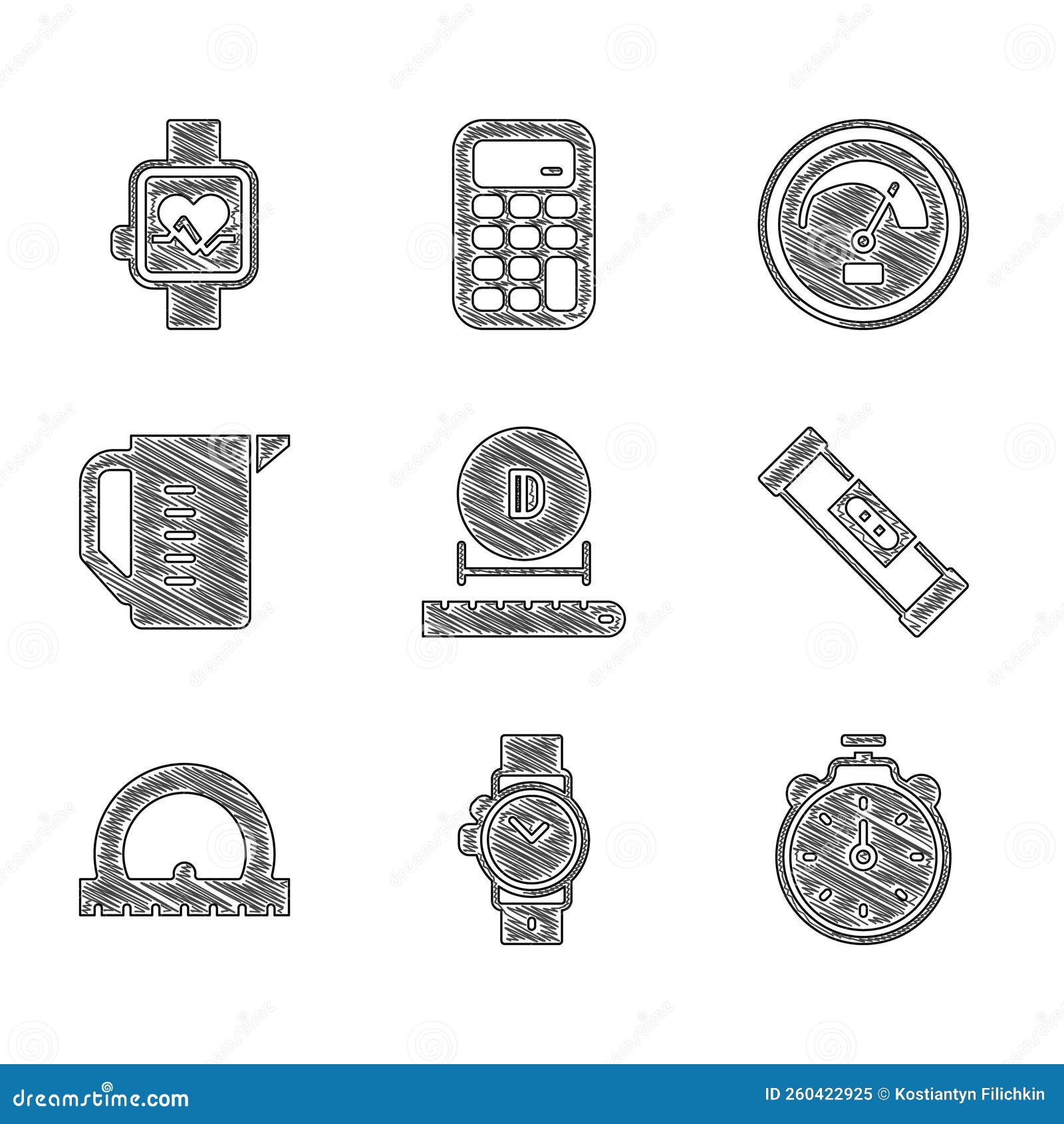 Set Diameter, Wrist Watch, Stopwatch, Construction Bubble Level ...