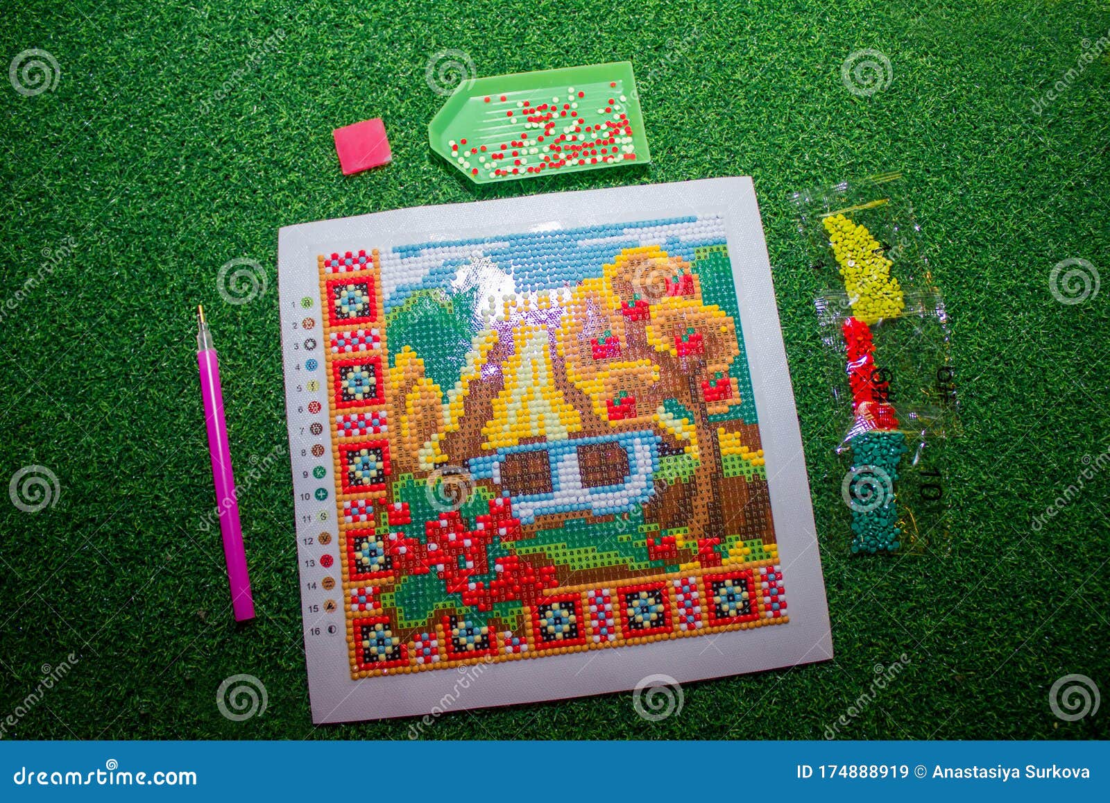 Set of Diamond Mosaics for Needlework in Nature, on Grass Stock Image ...