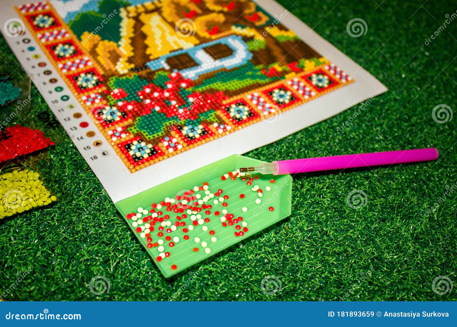 Set of Diamond Mosaics for Needlework in Nature, on Grass Stock Image ...