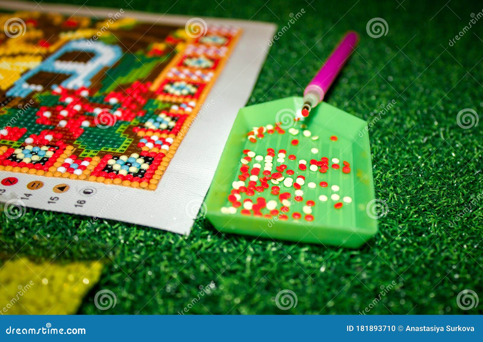 Set of Diamond Mosaics for Needlework in Nature, on Grass Stock Photo ...