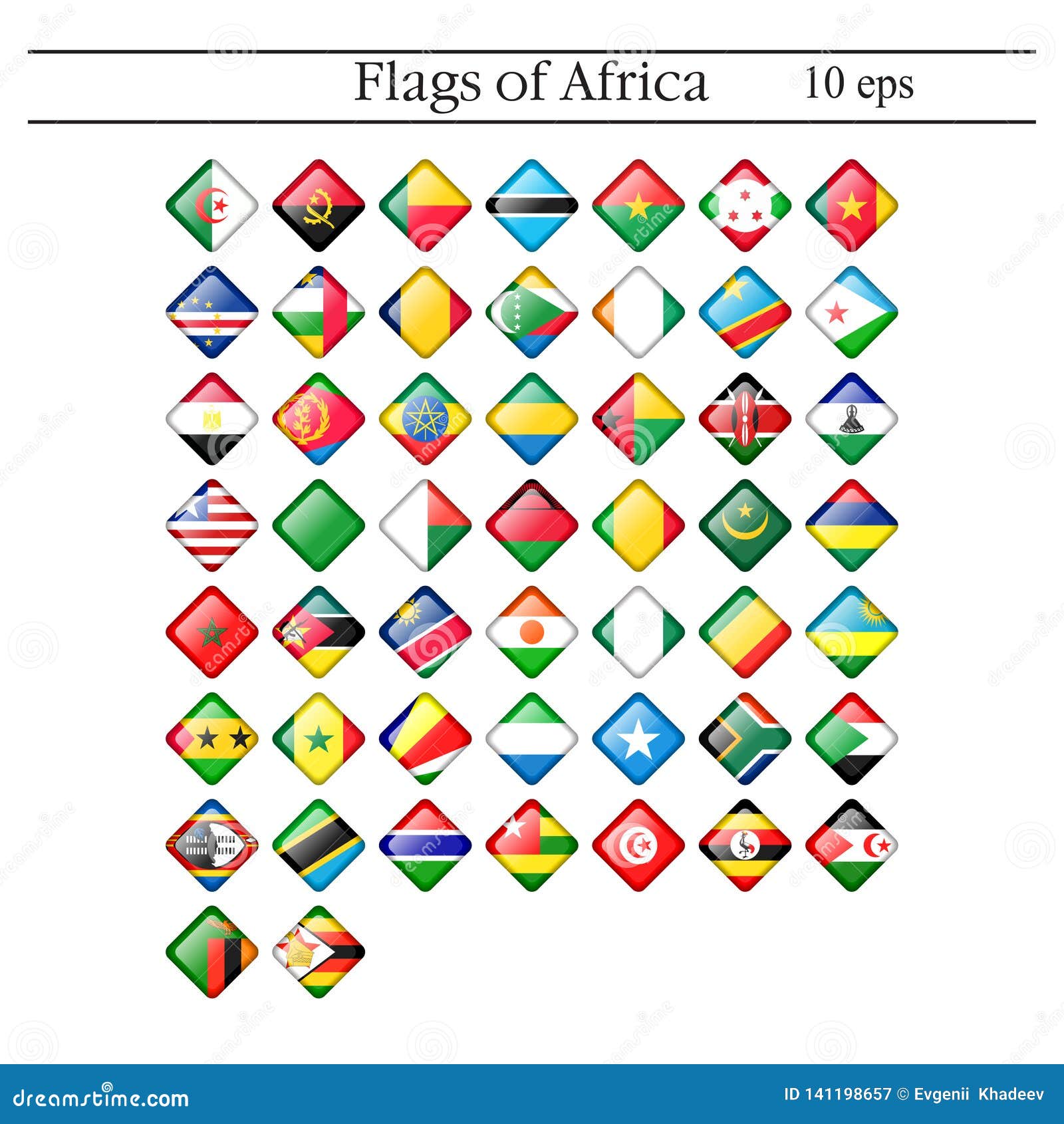 A Set of Diamond-shaped Icon Flags. Aarica. 10 Eps Stock Illustration ...