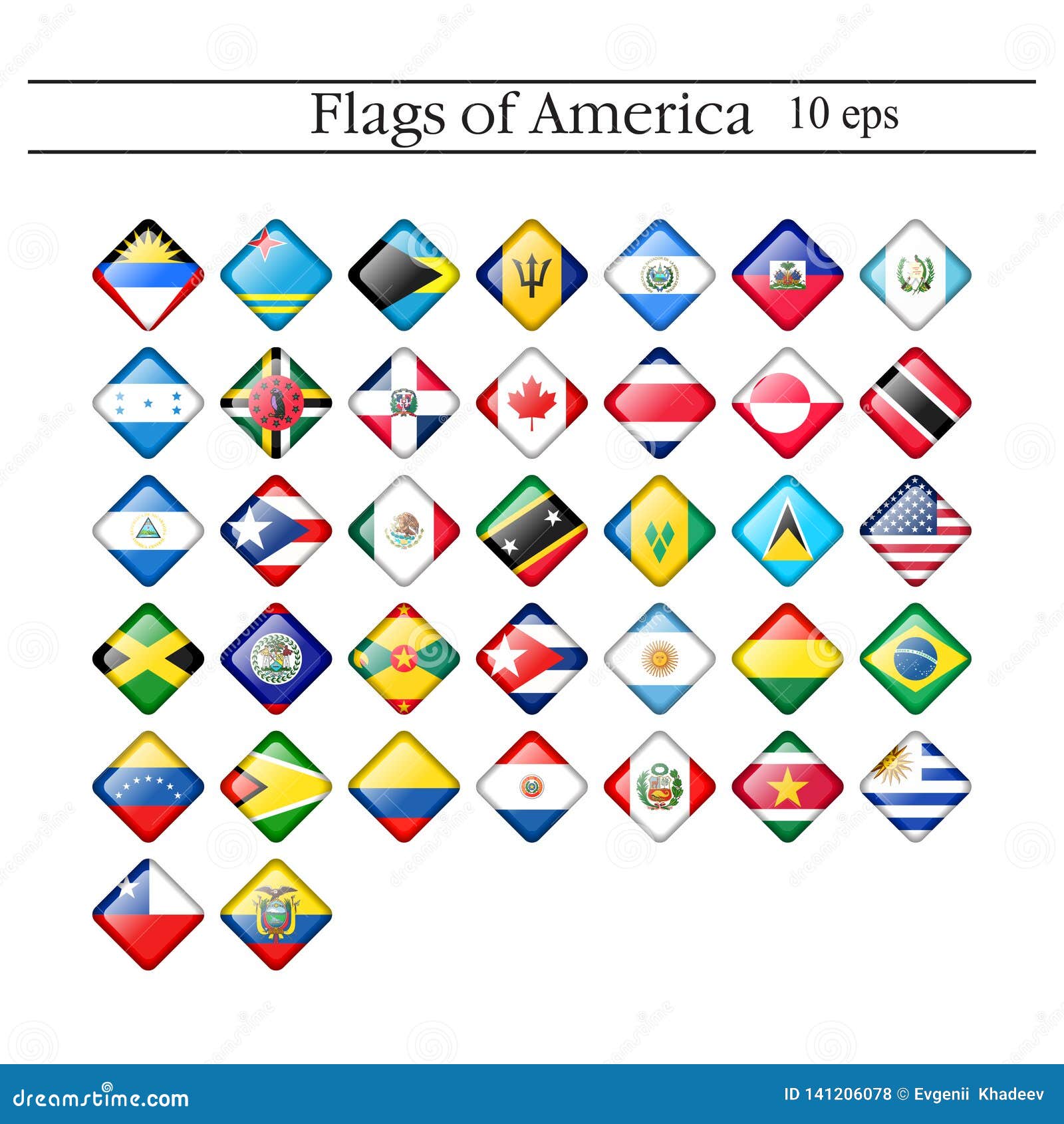 A Set of Diamond-shaped Icon Flags. America. 10 Eps Stock Illustration ...