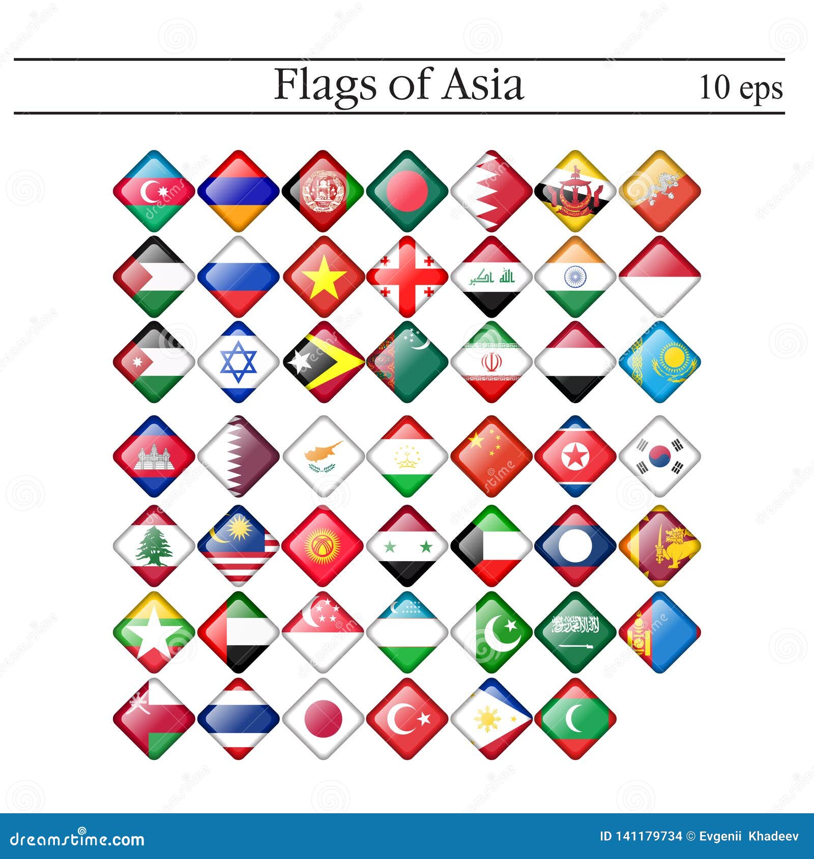 A Set of Diamond-shaped Icon Flags. Asia. 10 Eps Stock Illustration ...