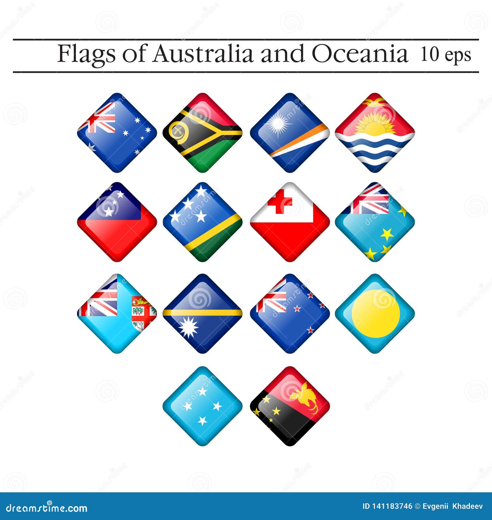 A Set of Diamond-shaped Icon Flags. Australia and Oceania. 10 Eps Stock ...