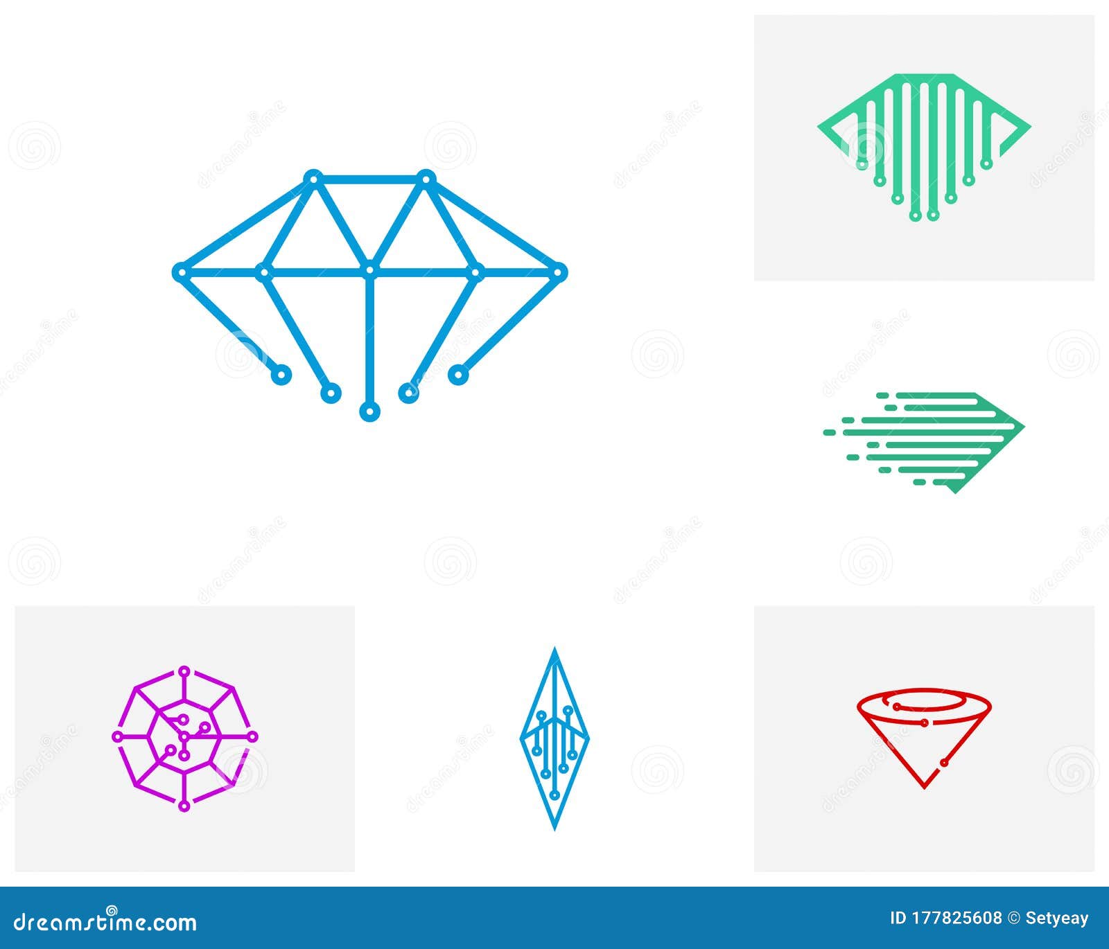 Set of Diamond Tech Logo Design Vector Template, Creative Diamond Logo ...