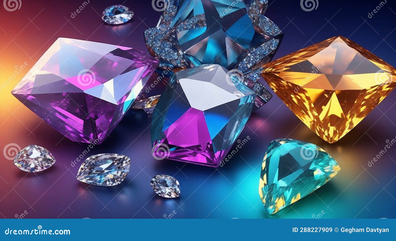 Set of Diamonds, Colored Diamonds on Abstract Background Stock ...