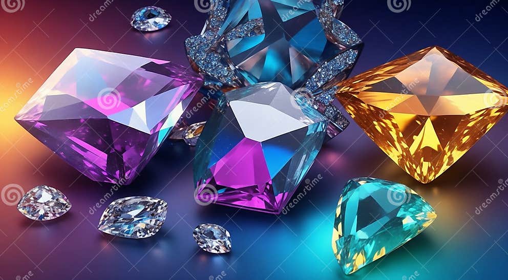 Set of Diamonds, Colored Diamonds on Abstract Background Stock ...