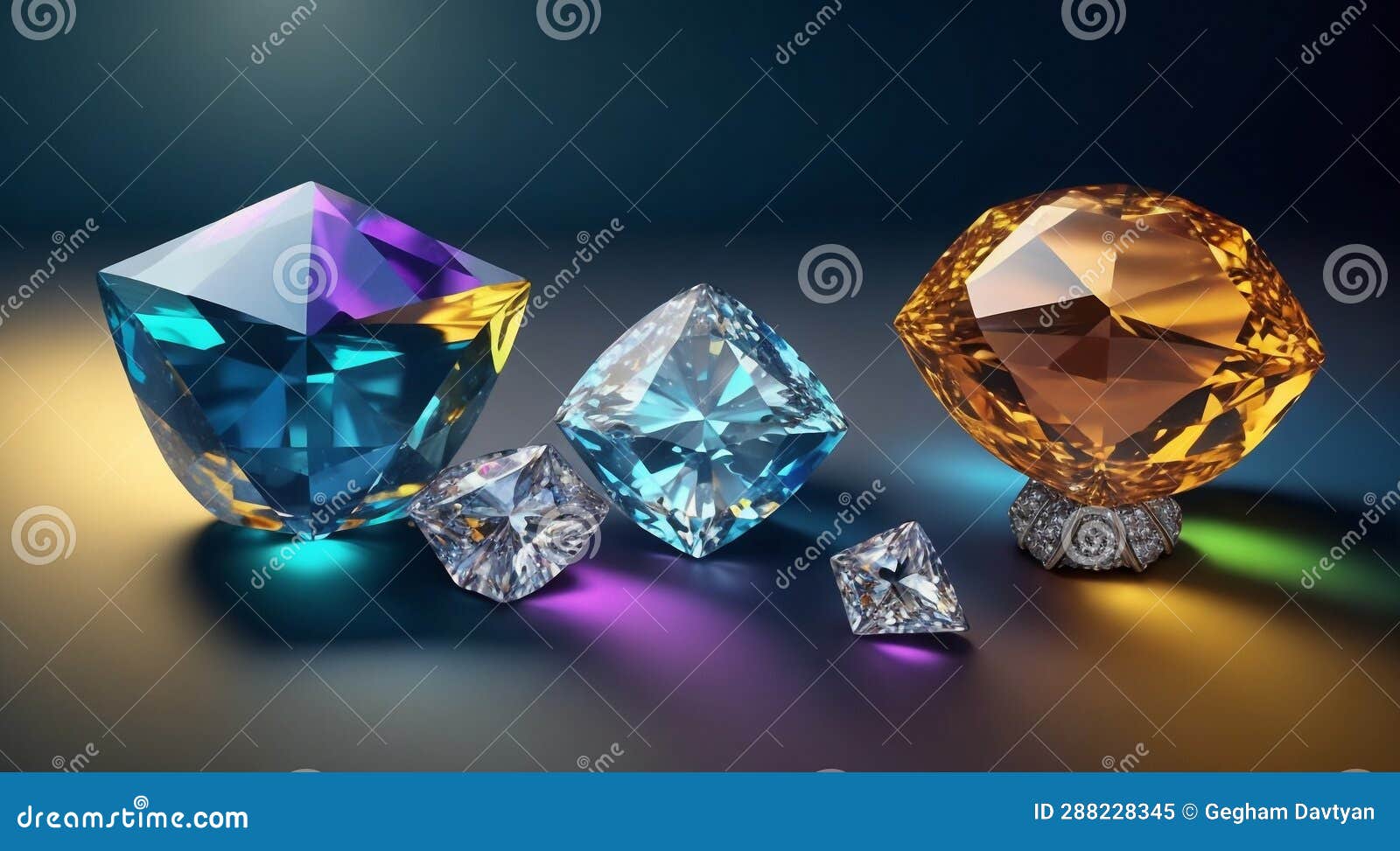 Set of Diamonds, Colored Diamonds on Abstract Background Stock ...