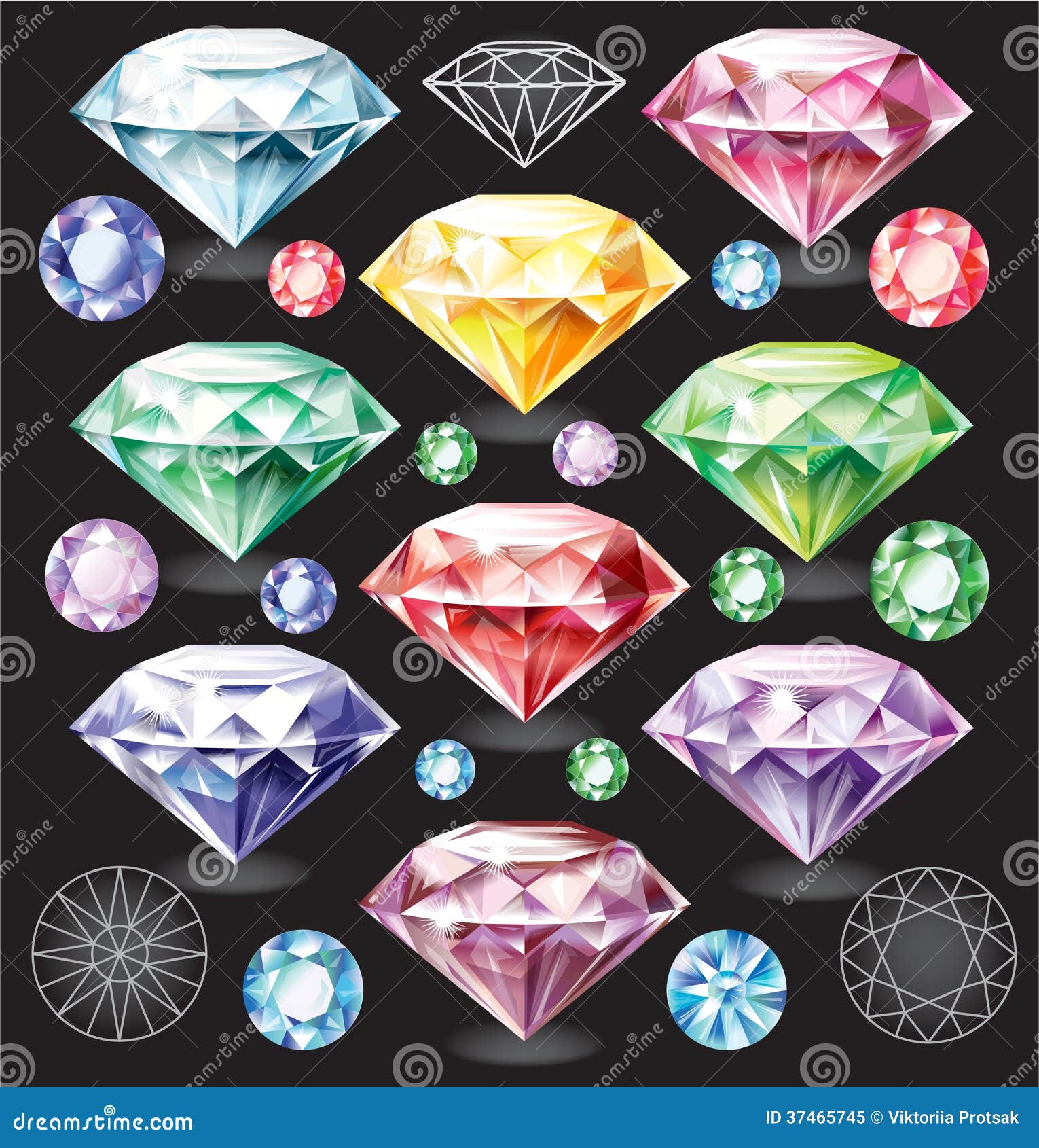Set of Diamonds of Different Colors Stock Vector - Illustration of ...