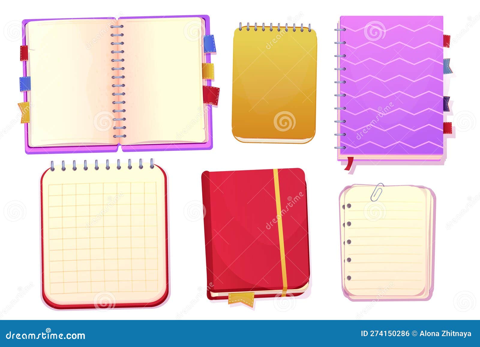 Set Diary, Note Book In Cartoon Style Top View, Open, Closed Isolated ... Set Diary, Note Book In Cartoon Style Top View, Open, Closed Isolated ...
