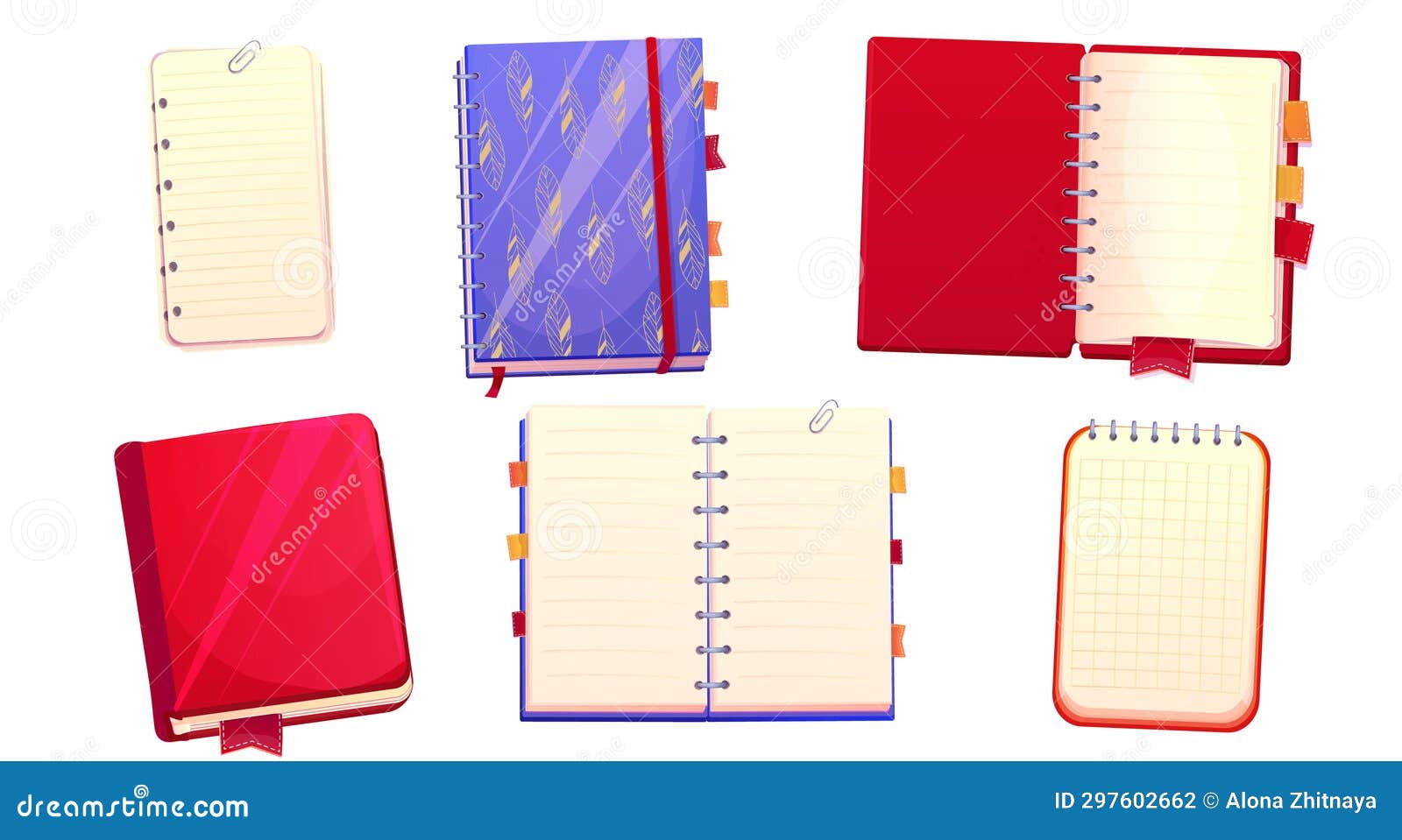Diary, Note Book In Cartoon Style Top View Isolated On White Background ... Diary, Note Book In Cartoon Style Top View Isolated On White Background ...