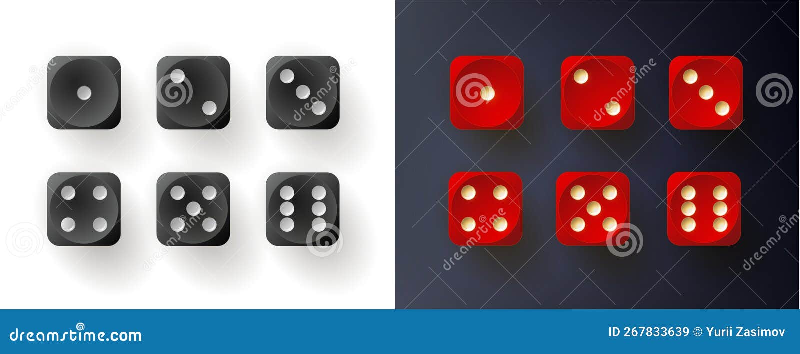 Set of Dices in Different Colors. Vector Stock Vector - Illustration of ...
