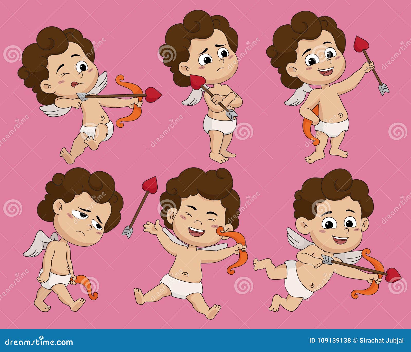 Set of Difference Pose Cute Cupid in Valentine Day. Stock Vector ...