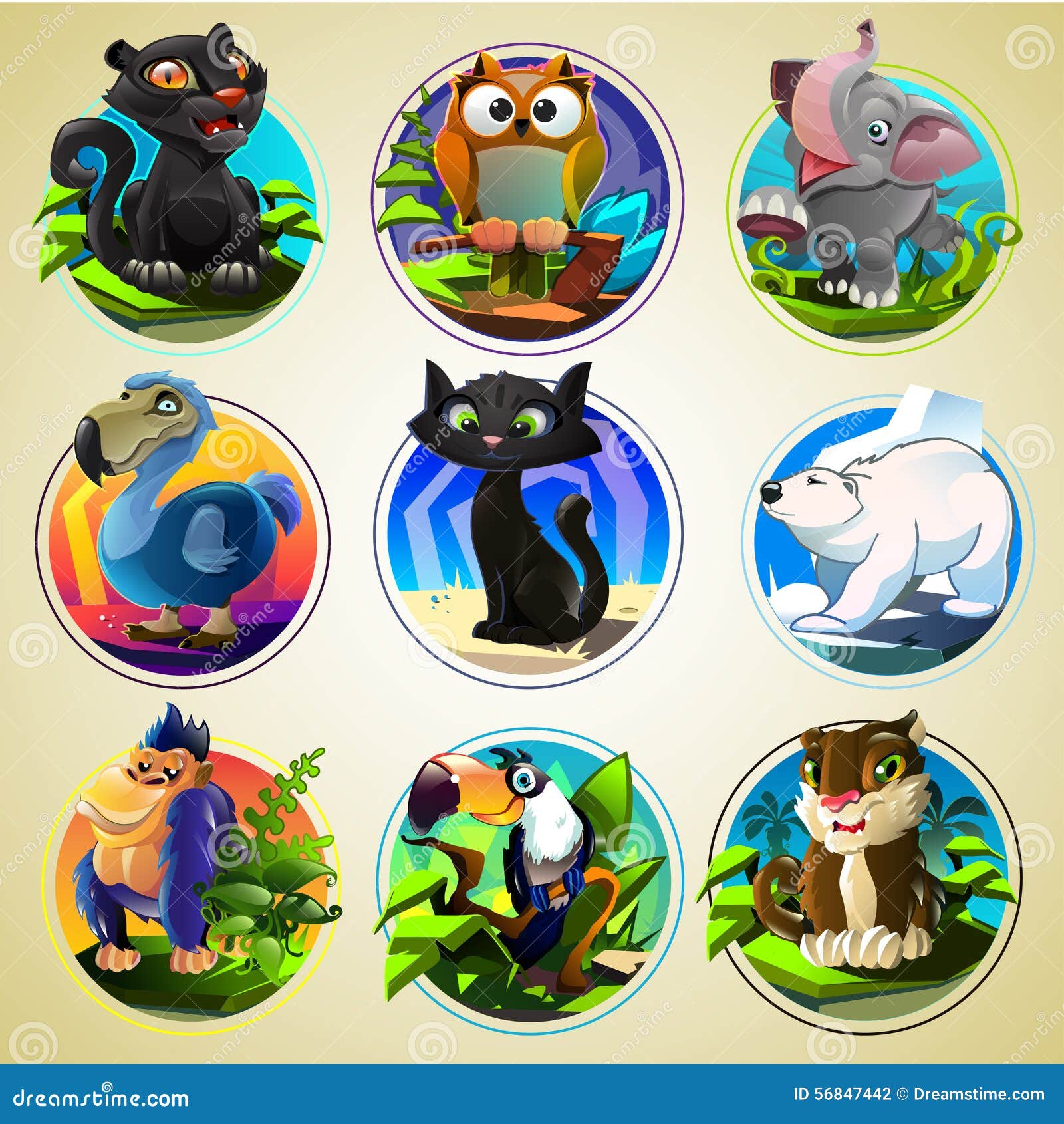 Set of Differend Cartoon Animals Stock Vector - Illustration of ...