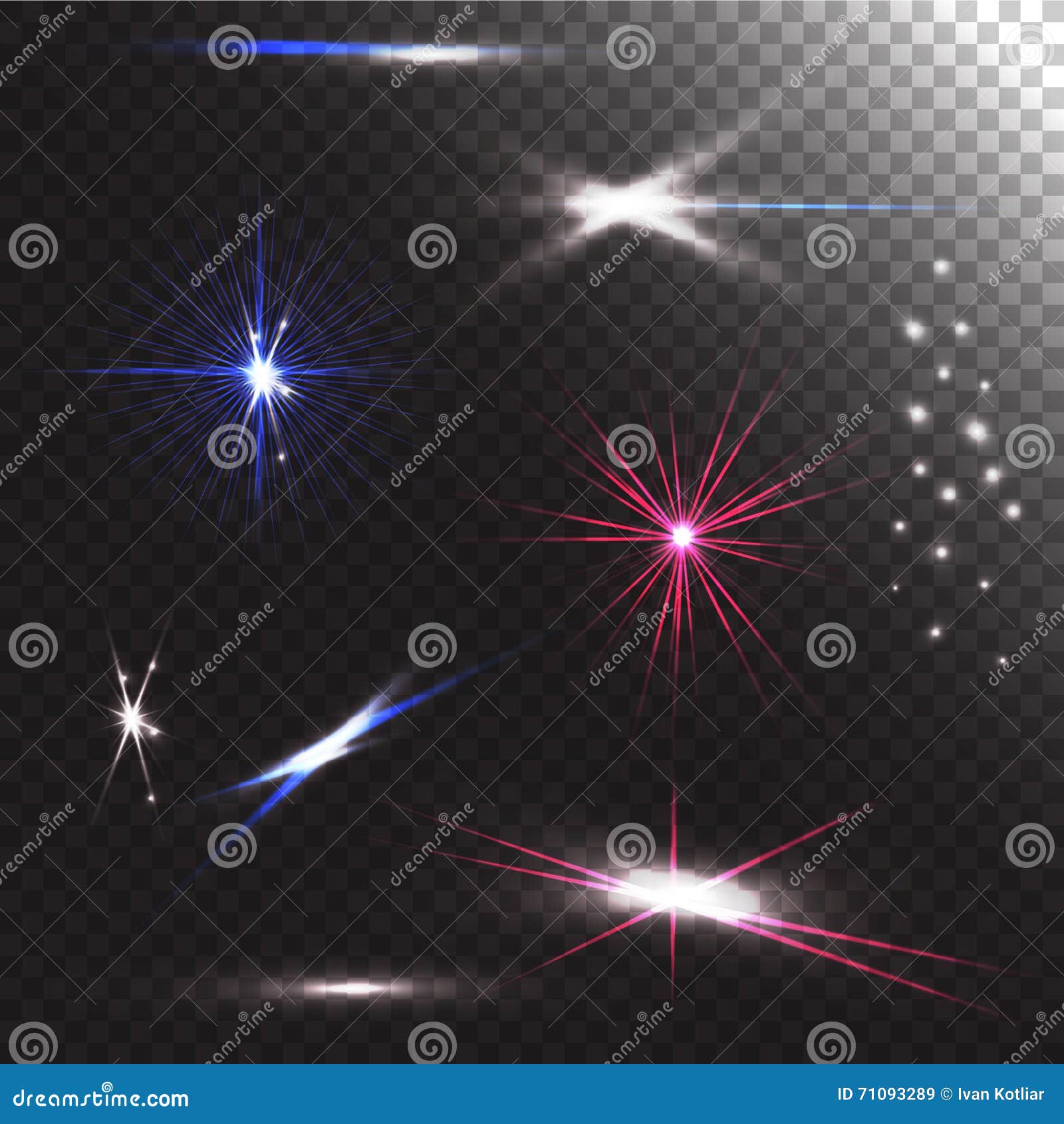 Set of Different Abstract Lens Flares on Transparent Background. Stock ...