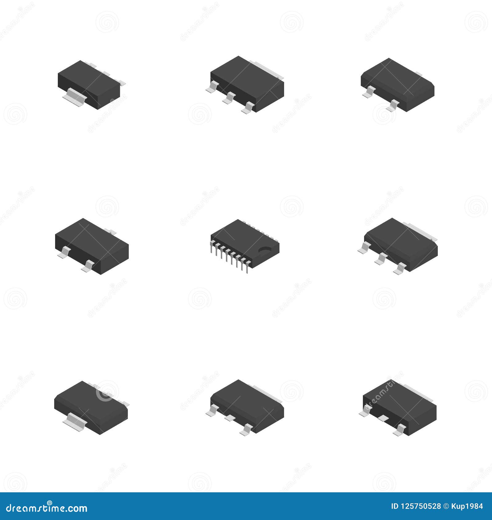 Set of Different 3D Electronic Components , Vector Illustration. Stock ...