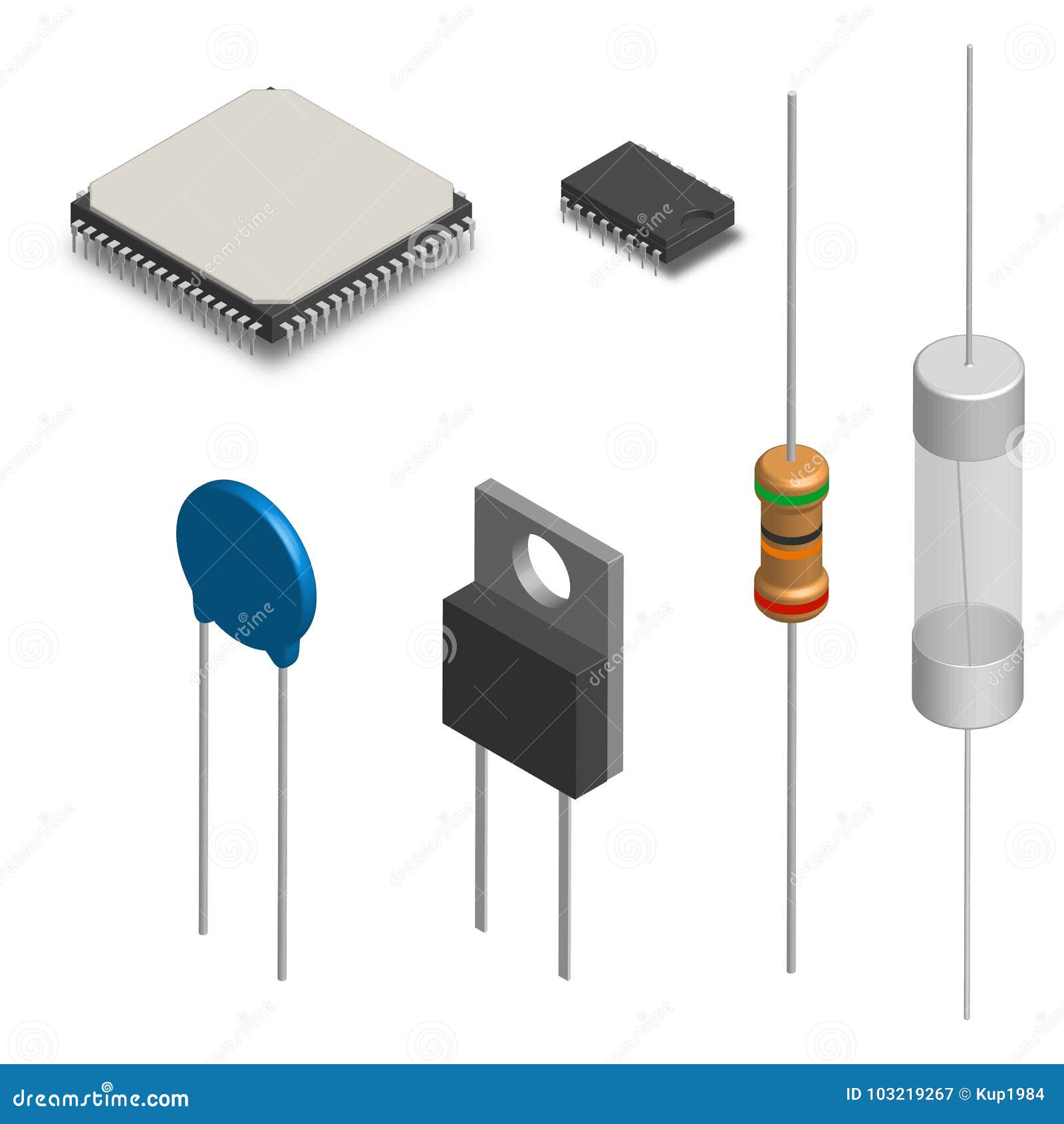 Set of Different Electronic Components in 3D, Vector Illustration ...