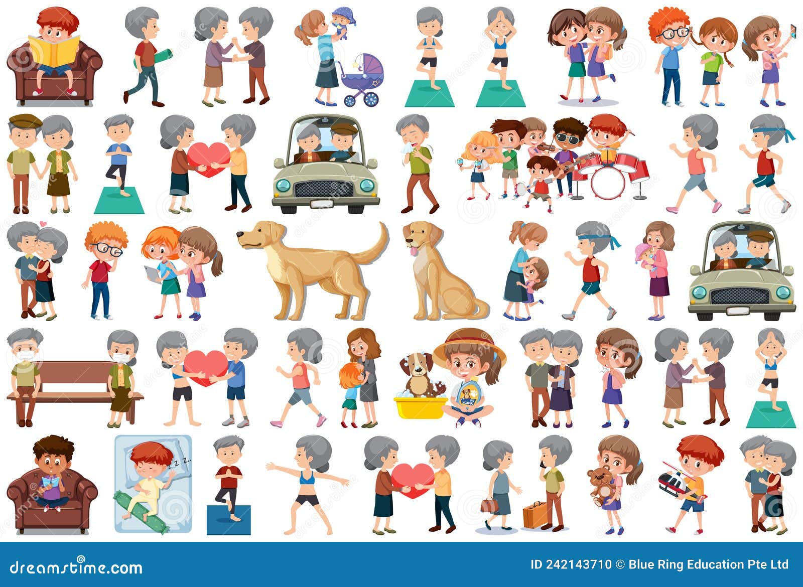 Set of Different Activities People in Cartoon Style Stock Vector ...