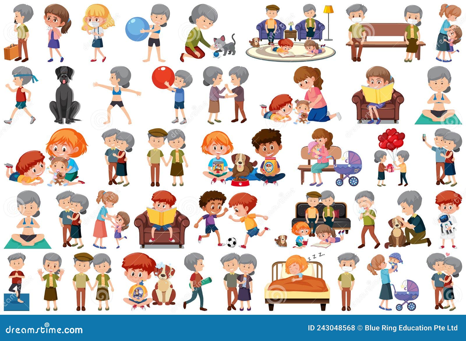 Set of Different Activities People in Cartoon Style Stock Vector ...