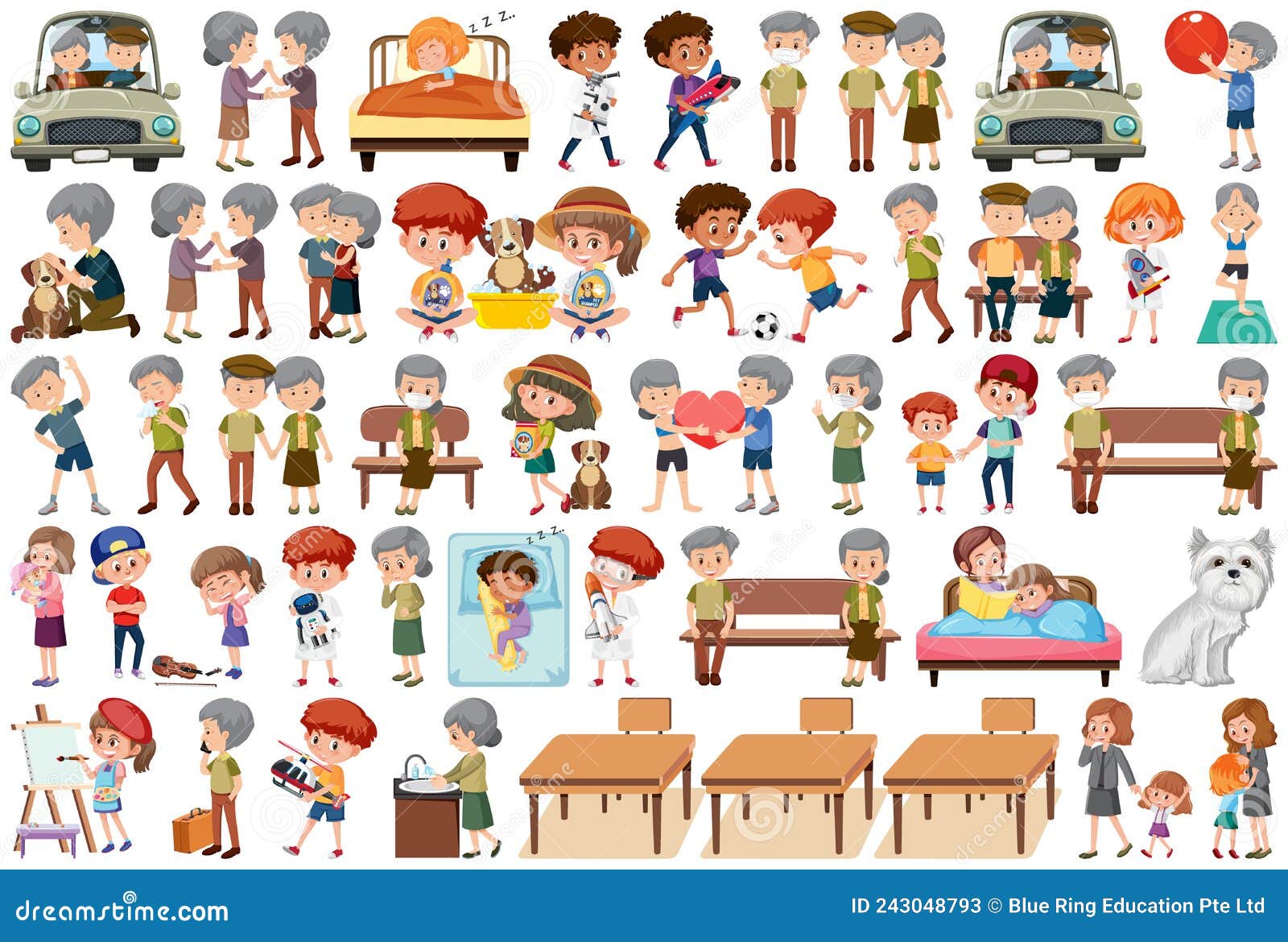 Set of Different Activities People in Cartoon Style Stock Vector ...