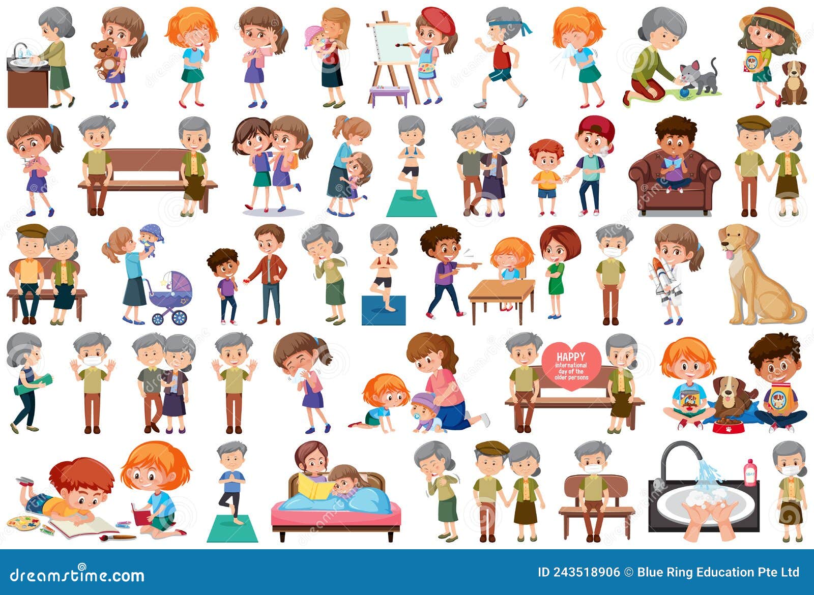 Set of Different Activities People in Cartoon Style Stock Vector ...