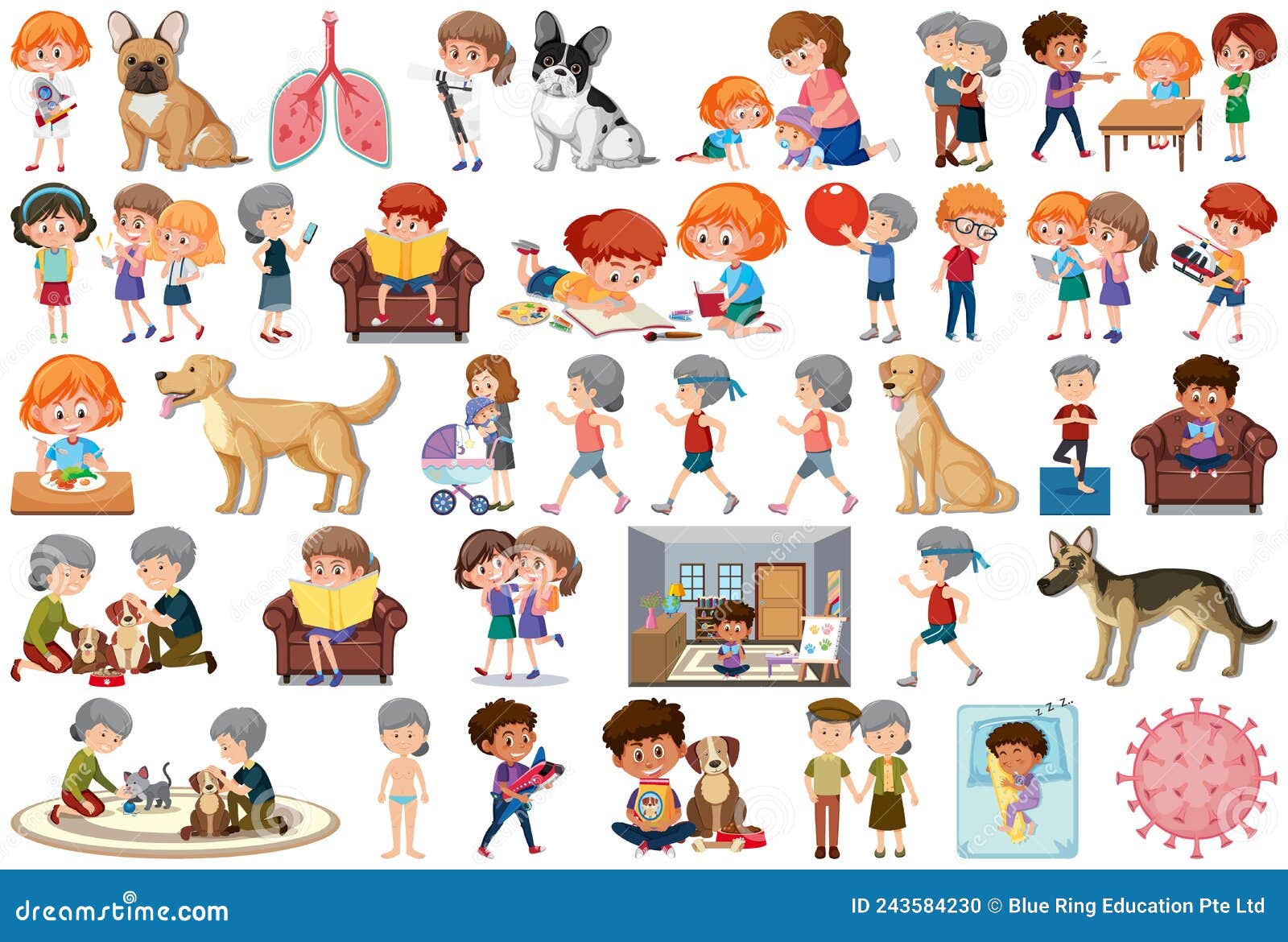 Set of Different Activities People in Cartoon Style Stock Vector ...