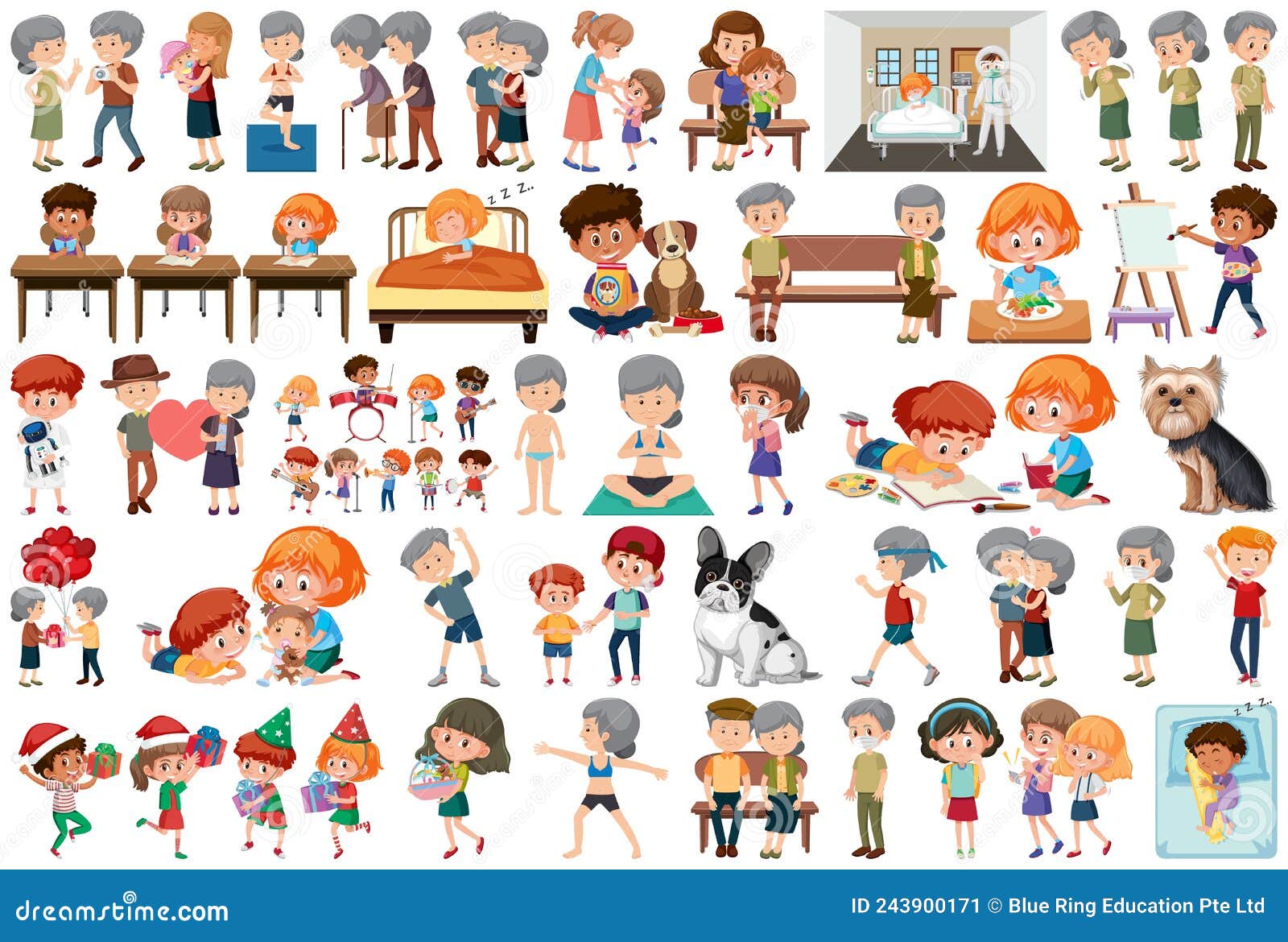 Set of Different Activities People in Cartoon Style Stock Vector ...