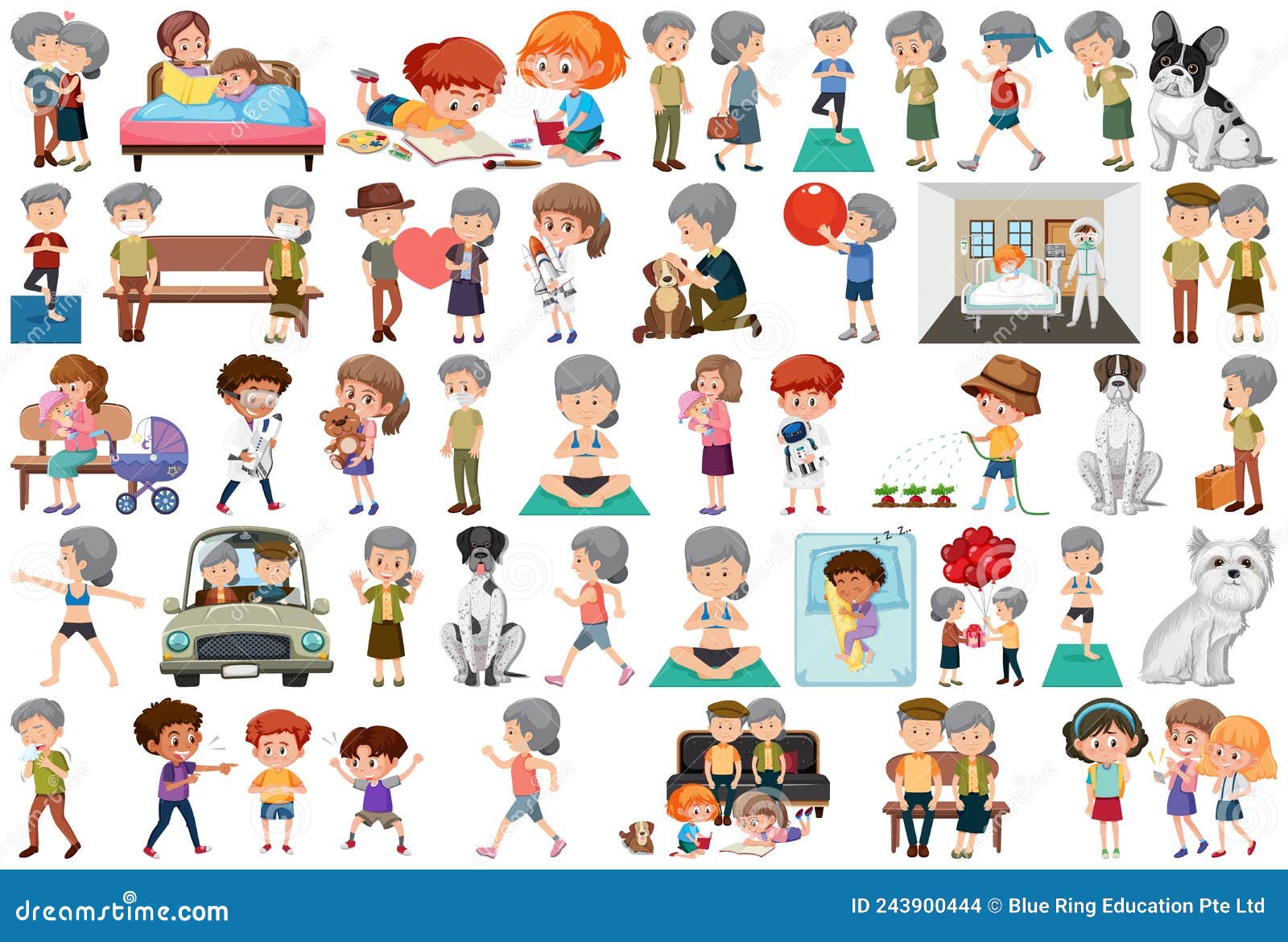 Set of Different Activities People in Cartoon Style Stock Vector ...