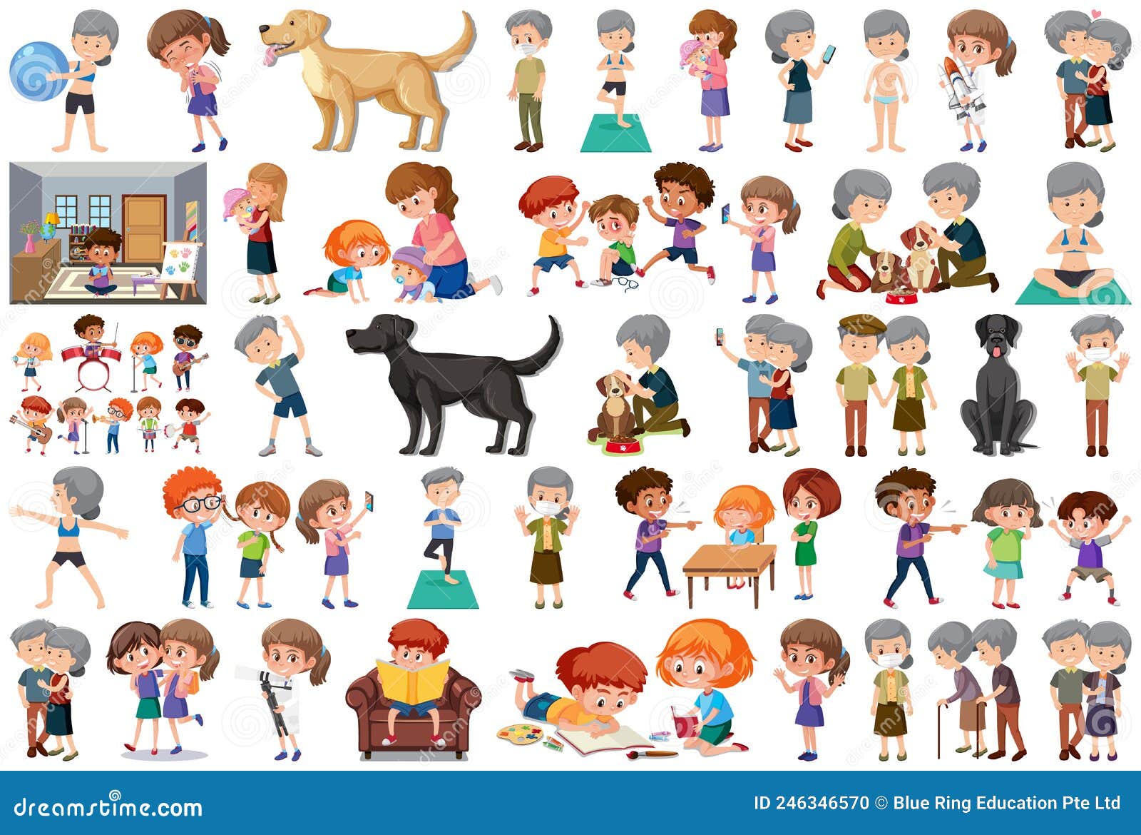 Set of Different Activities People in Cartoon Style Stock Vector ...