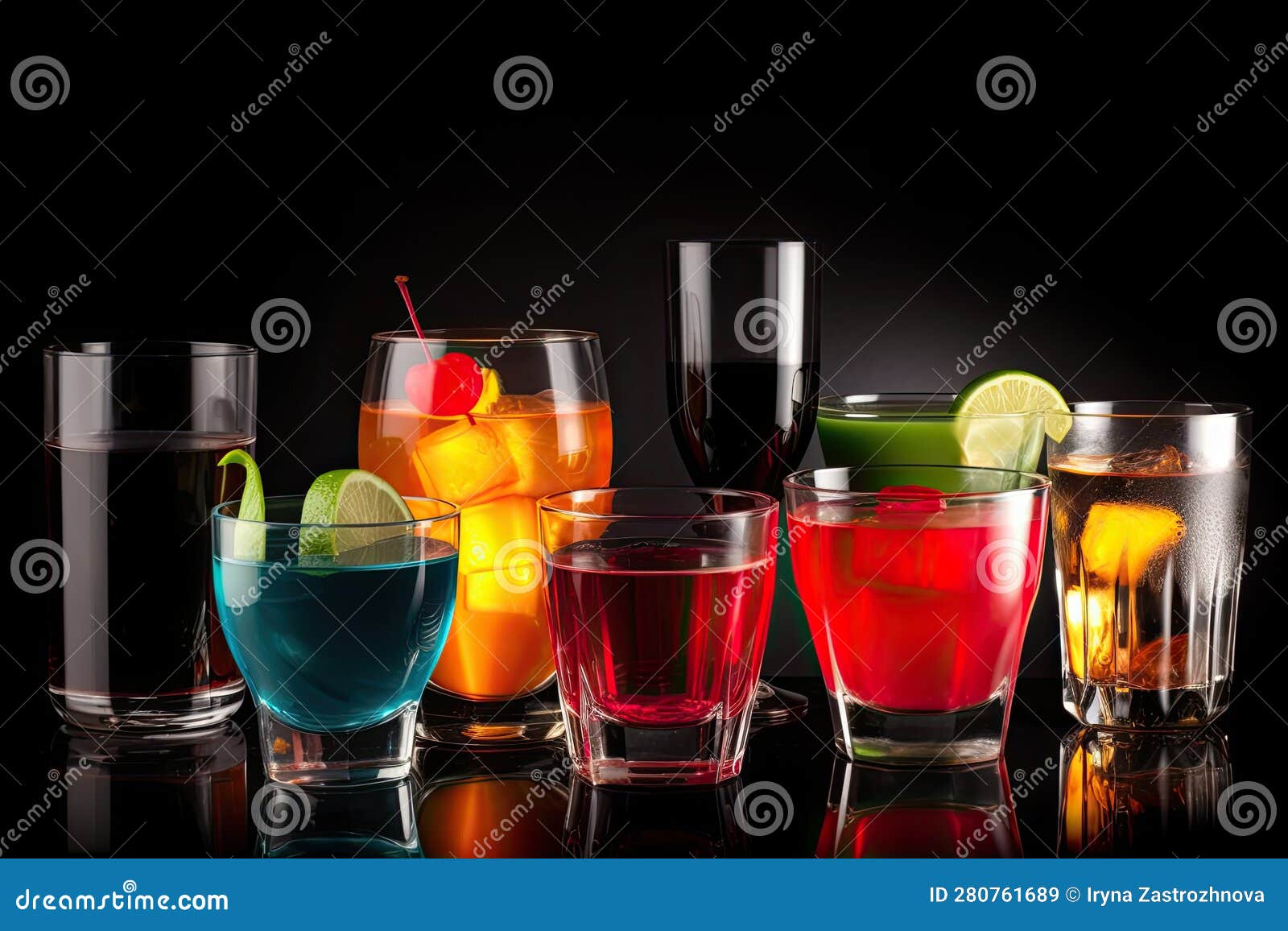 Set of Different Alcoholic Drinks on a Black Background. Generative AI ...