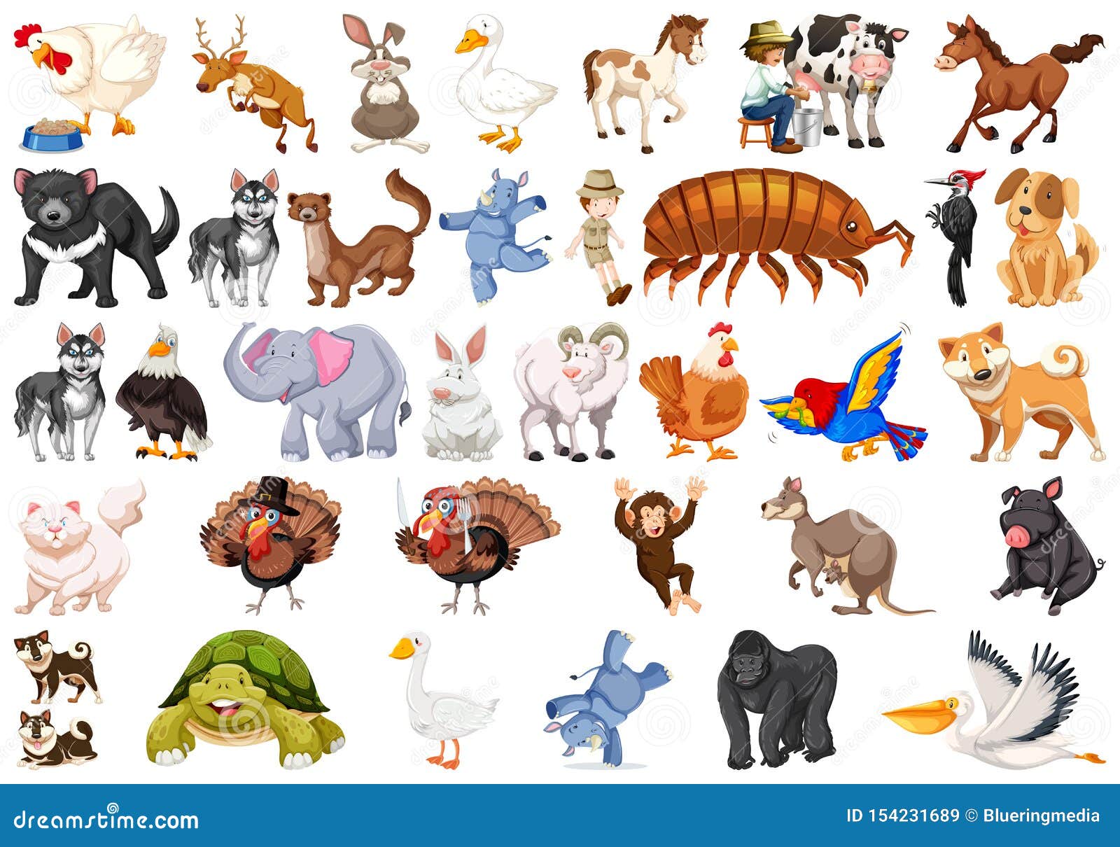 Set of different animals stock vector. Illustration of rhino - 154231689