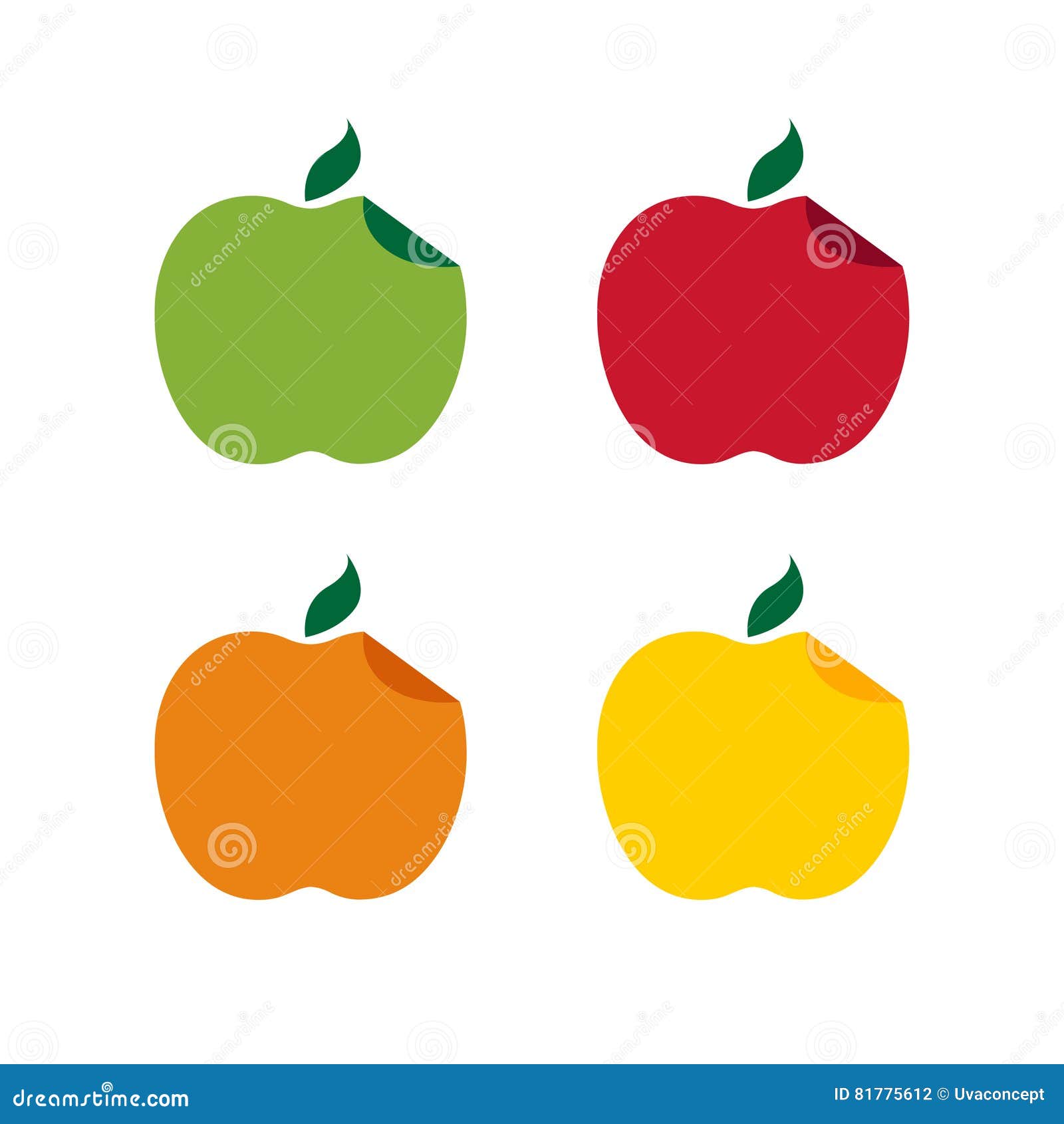 Set of Different Apples with Curved Edge Vector Design Stock Vector ...