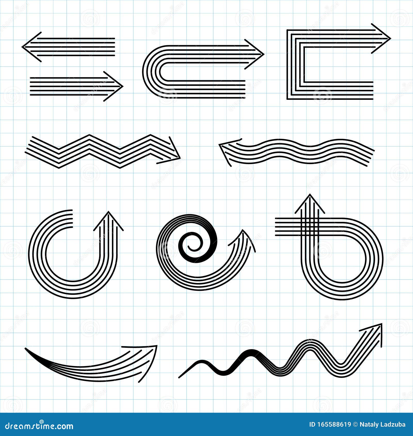 Set of Different Arrows on Checkered Paper. Vector Stock Vector ...