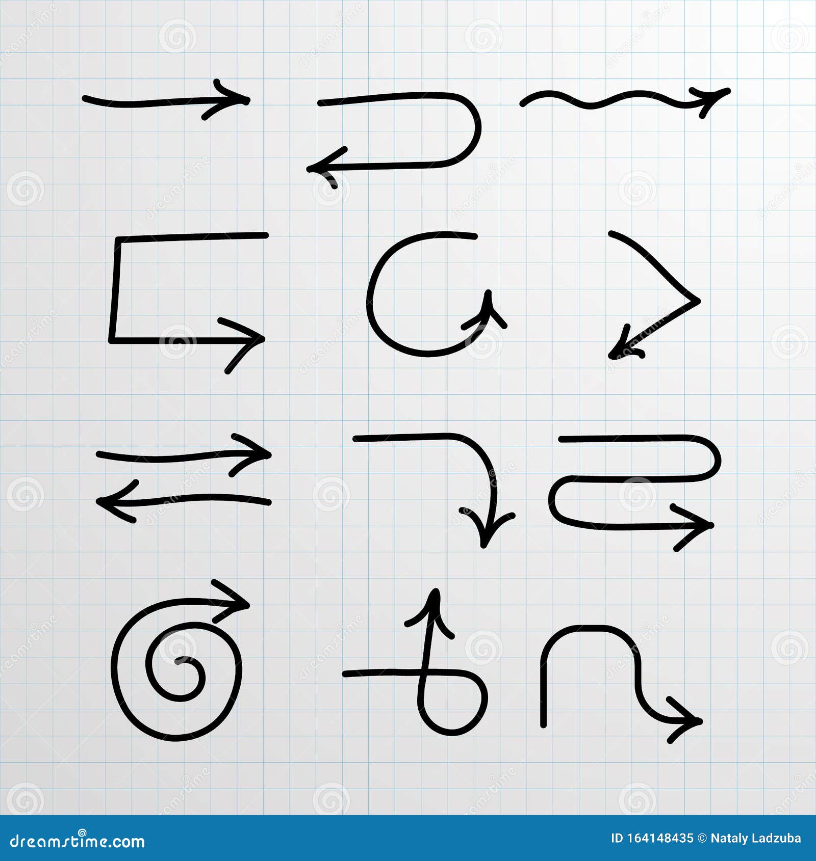 Set of Different Arrows on Checkered Paper Stock Vector - Illustration ...