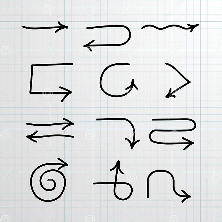 Set of Different Arrows on Checkered Paper Stock Vector - Illustration ...