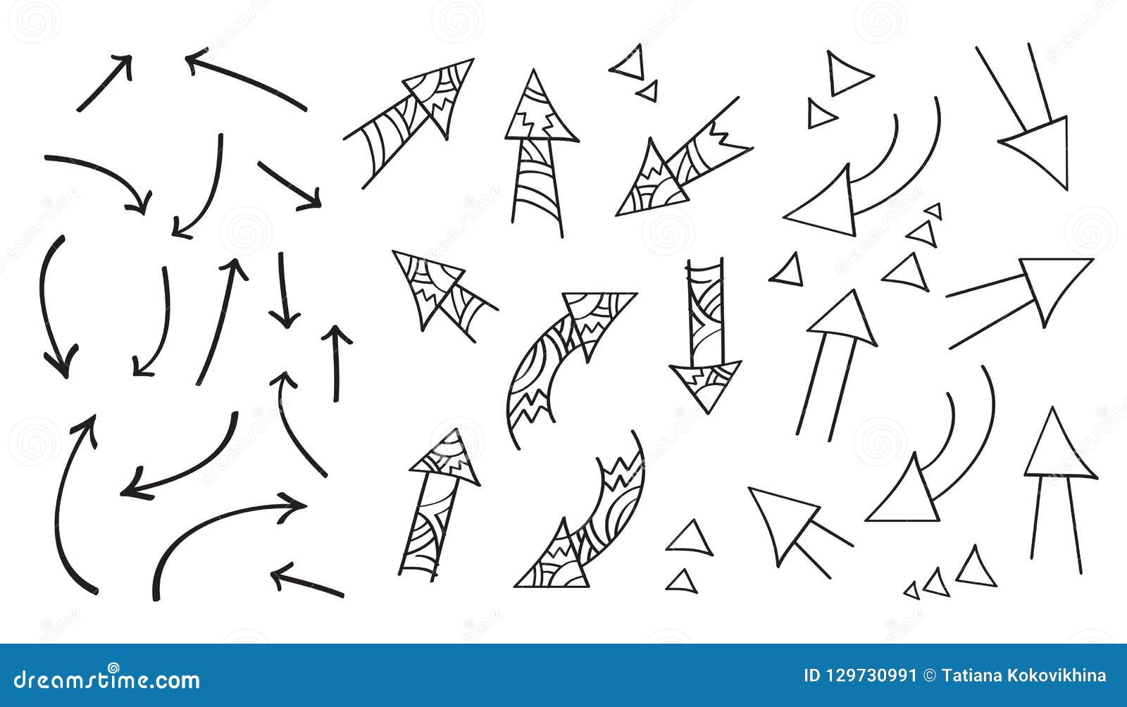 Set of Different Arrows. Hand Drawing Elements. Doodles, Sketch for ...