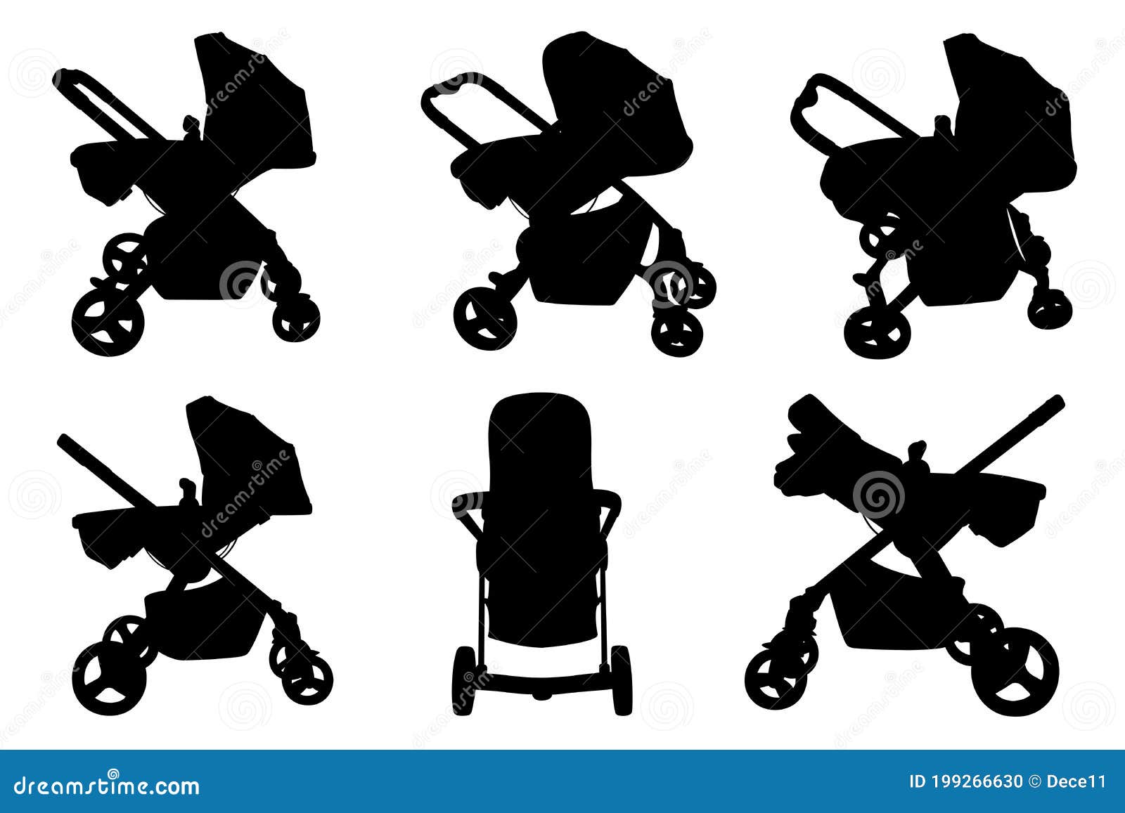 Set of Different Baby Strollers Stock Vector - Illustration of push ...