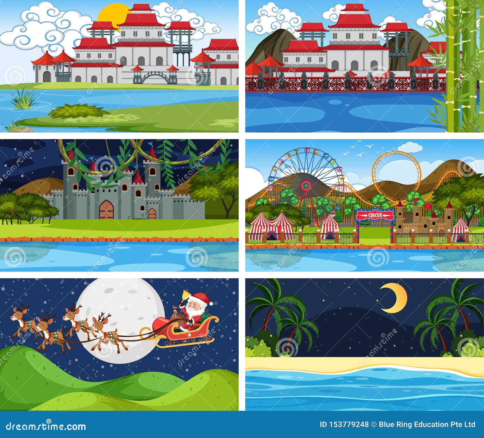 Set of Different Background Scenes Stock Vector - Illustration of ocean ...