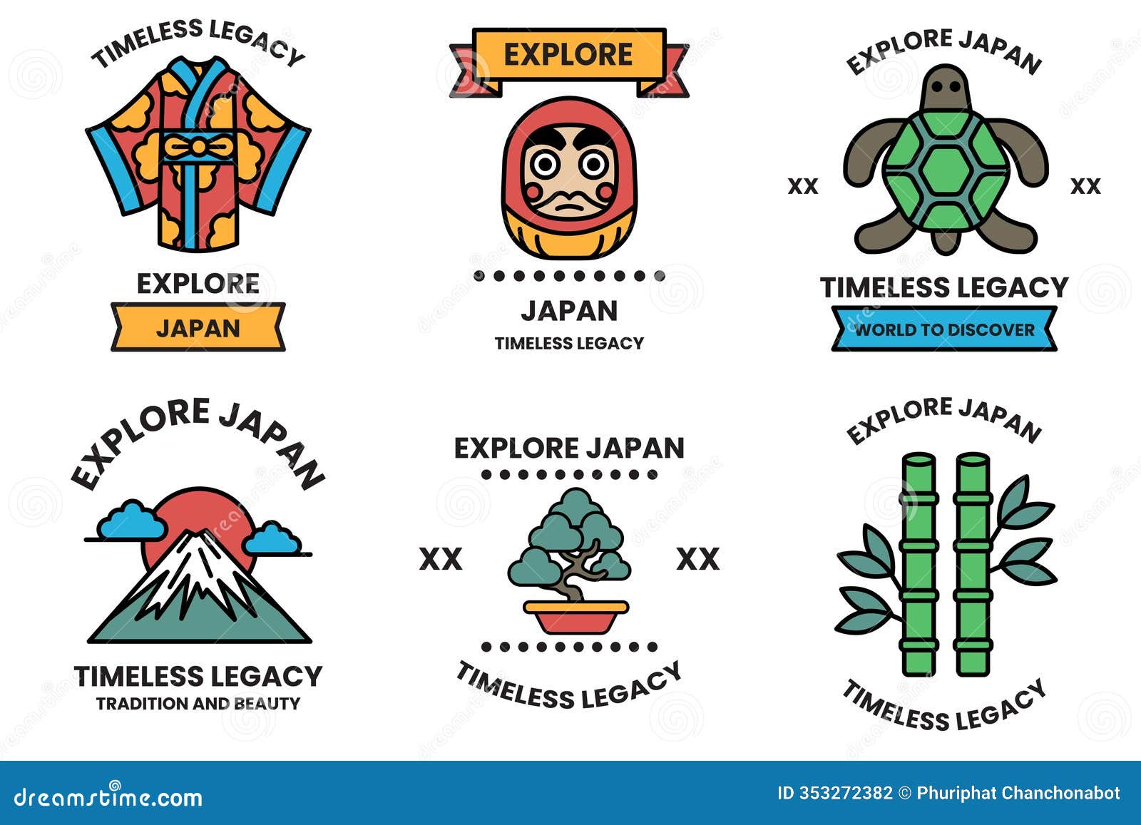 A Set of Different Badges in Concept of Explore Japan Stock ...