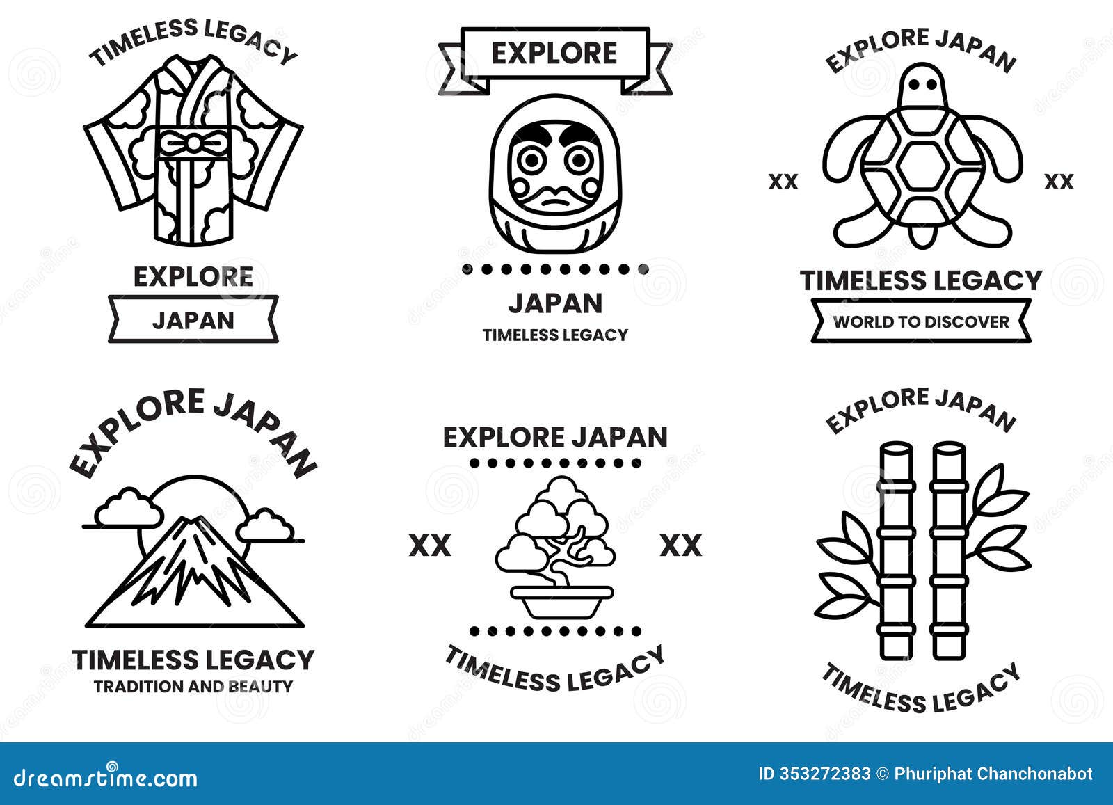 A Set of Different Badges in Concept of Explore Japan Stock ...