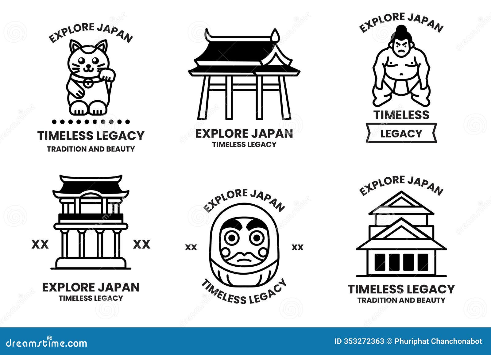 A Set of Different Badges in Concept of Explore Japan Stock ...