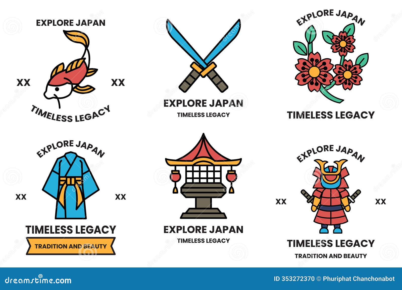 A Set of Different Badges in Concept of Explore Japan Stock ...