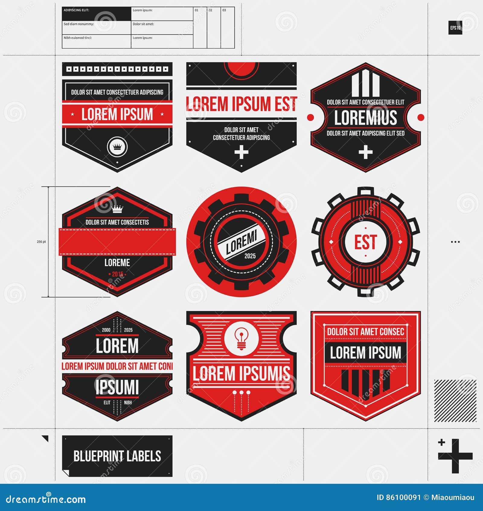 Set of 9 Different Badges/labels in Draft Style Stock Vector ...