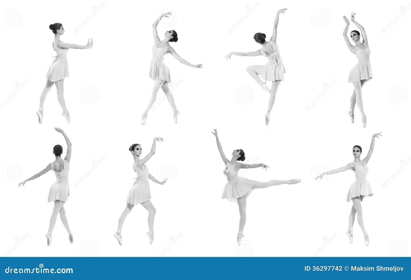 Set Of Different Ballet Poses. Black And White Traces Stock Image ...