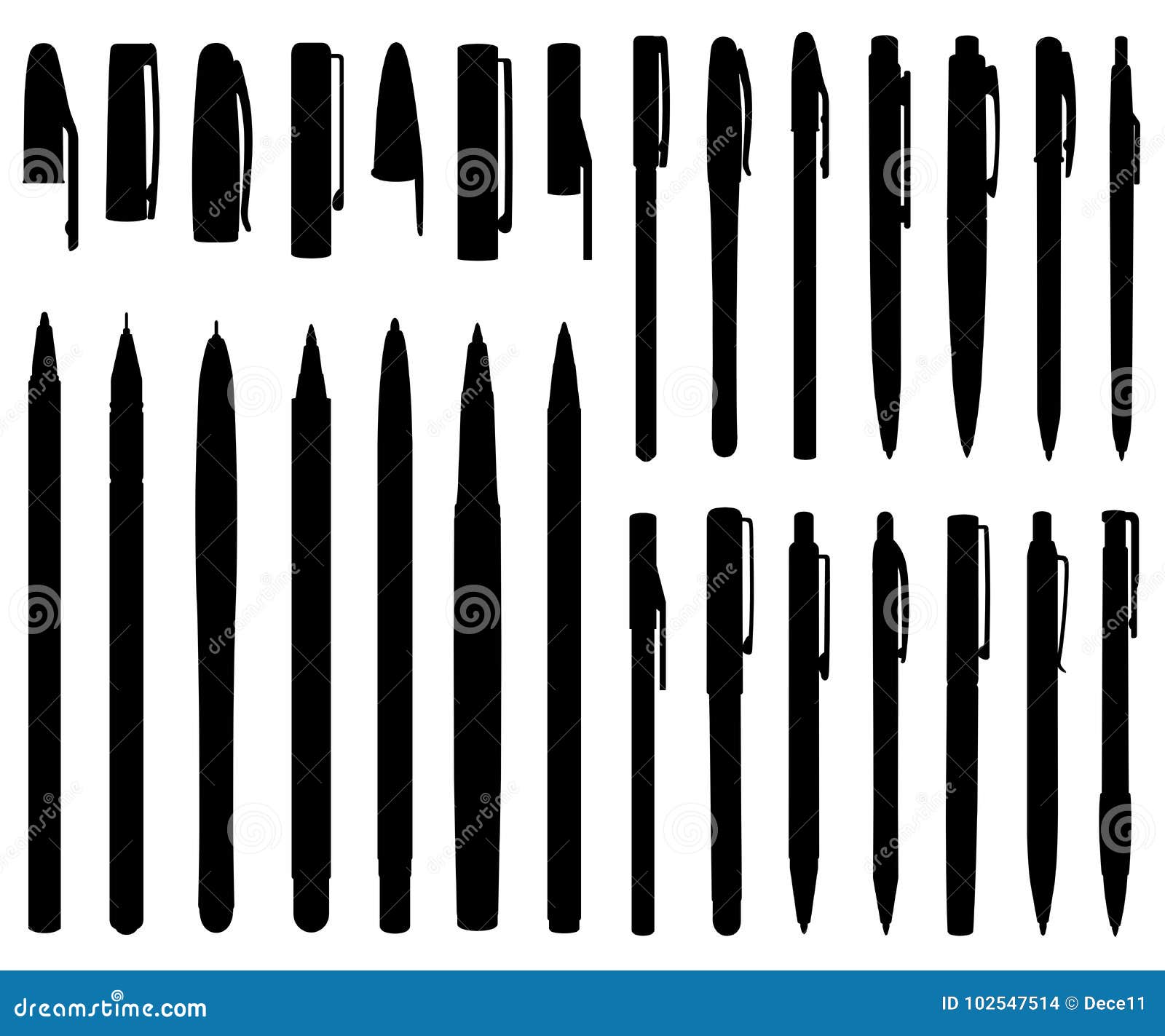 Set of Different Ballpoint Pens Stock Vector - Illustration of school ...
