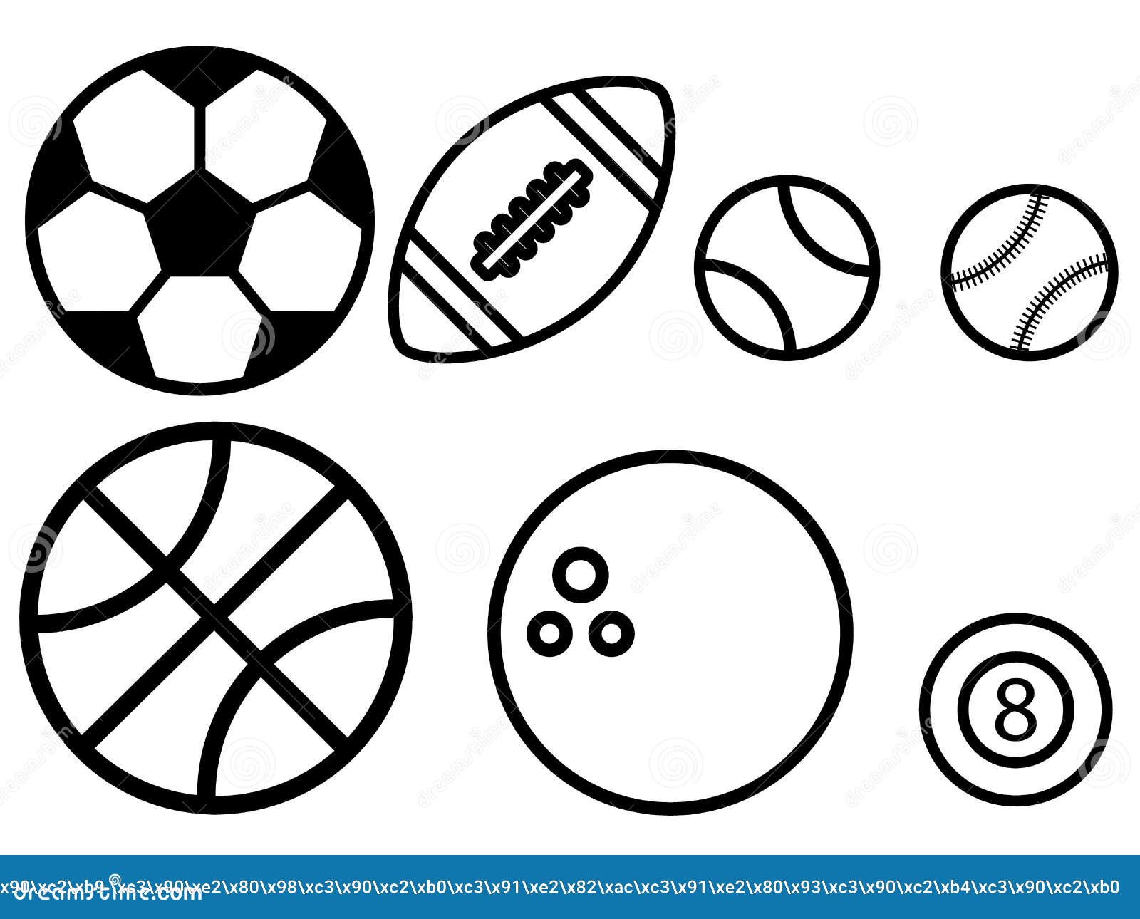 A Set of Different Contours of Balls is Isolated on a White Background ...