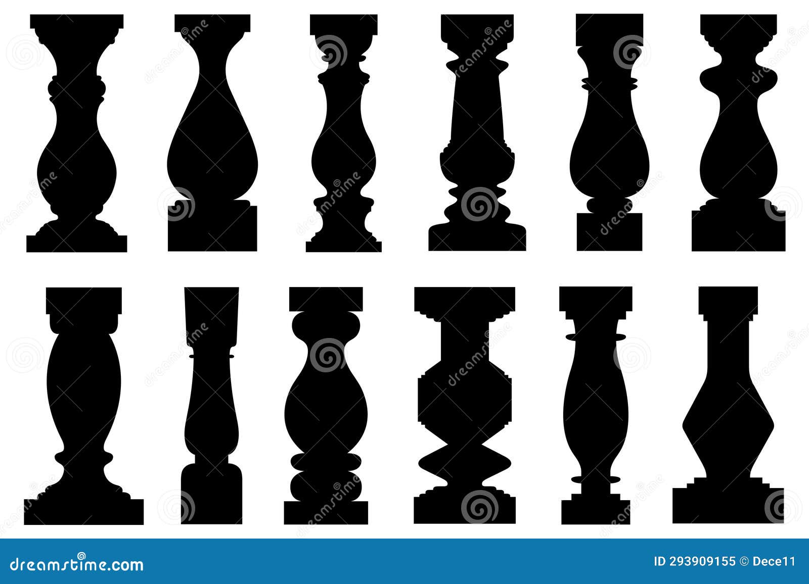 Set of different balusters stock vector. Illustration of black - 293909155
